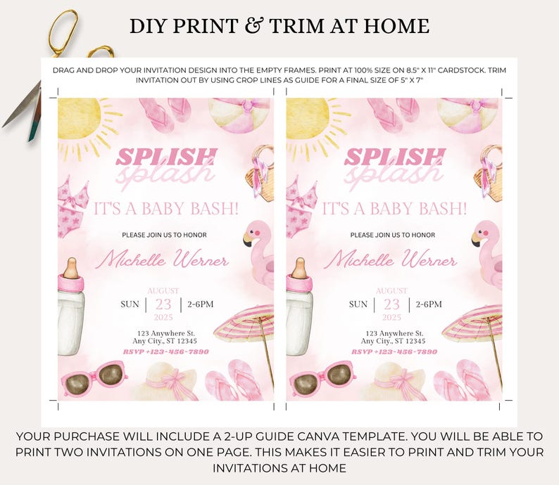 Splish Splash Baby Girl Shower Invitation Set | Pink Pool Party Baby ...