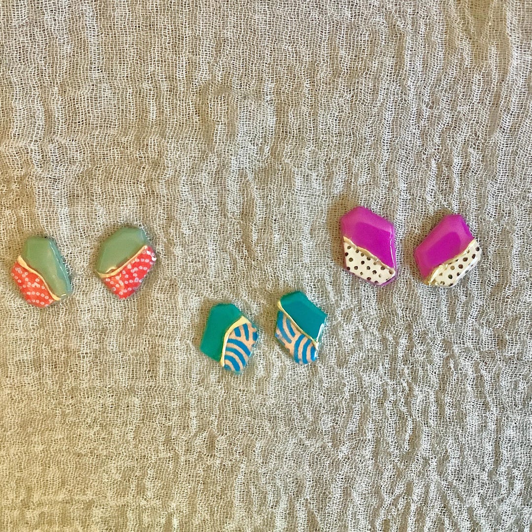 Kintsugi-inspired Studs Earrings 2 - Etsy