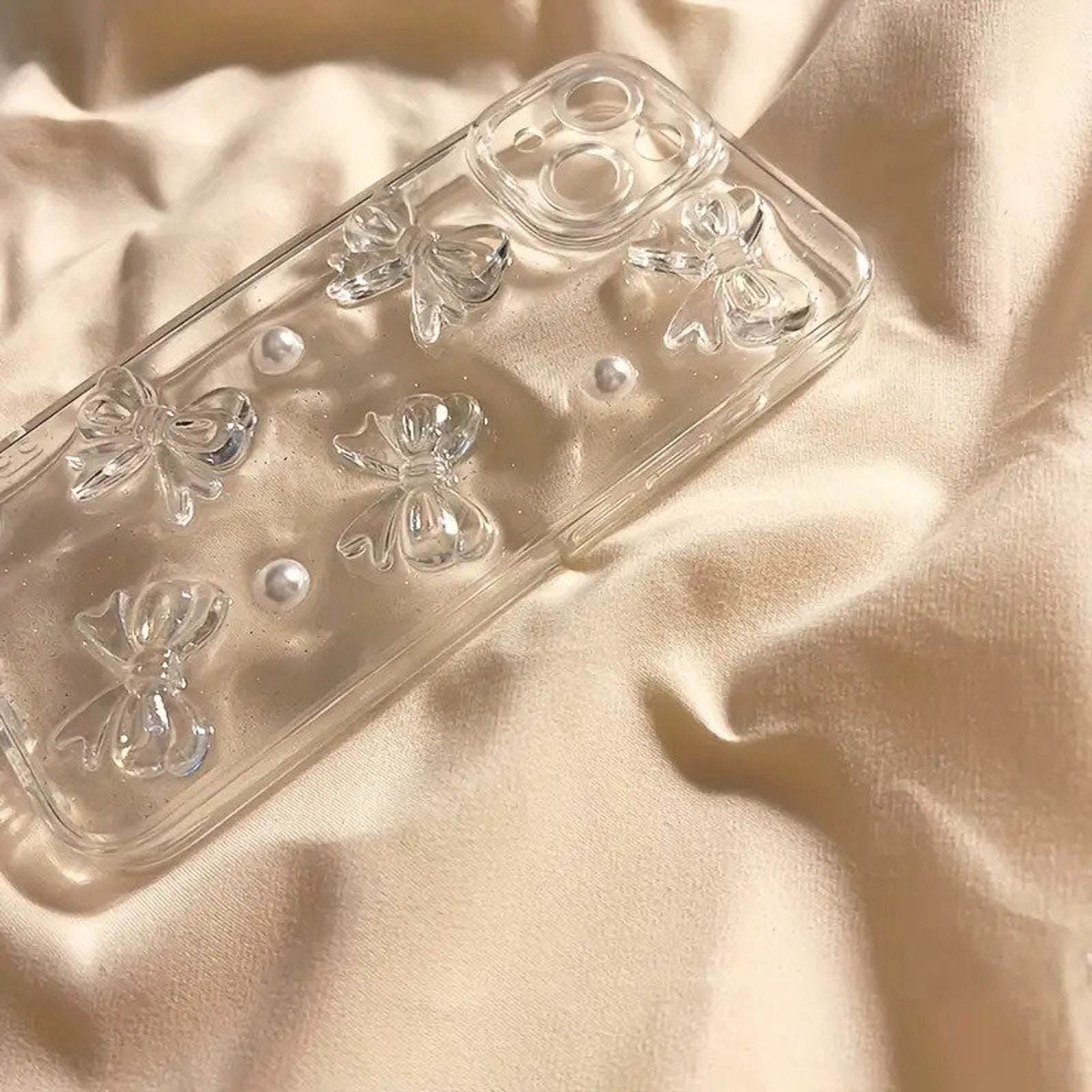 Glitter Bow Pearl Clear Phone Case Coquette iPhone 14 13 12 11 Pro Max ...