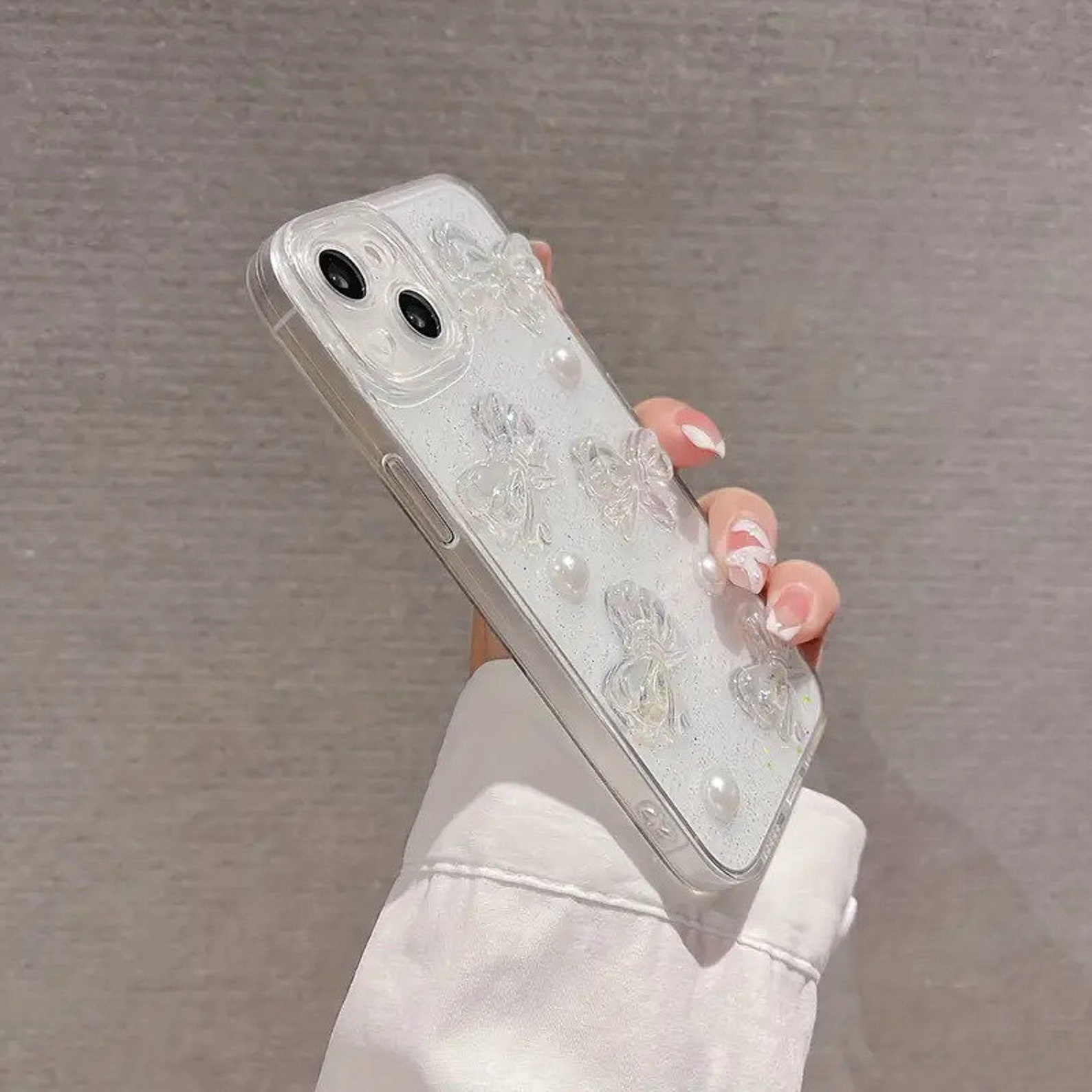 Glitter Bow Pearl Clear Phone Case Coquette iPhone 14 13 12 11 Pro Max ...