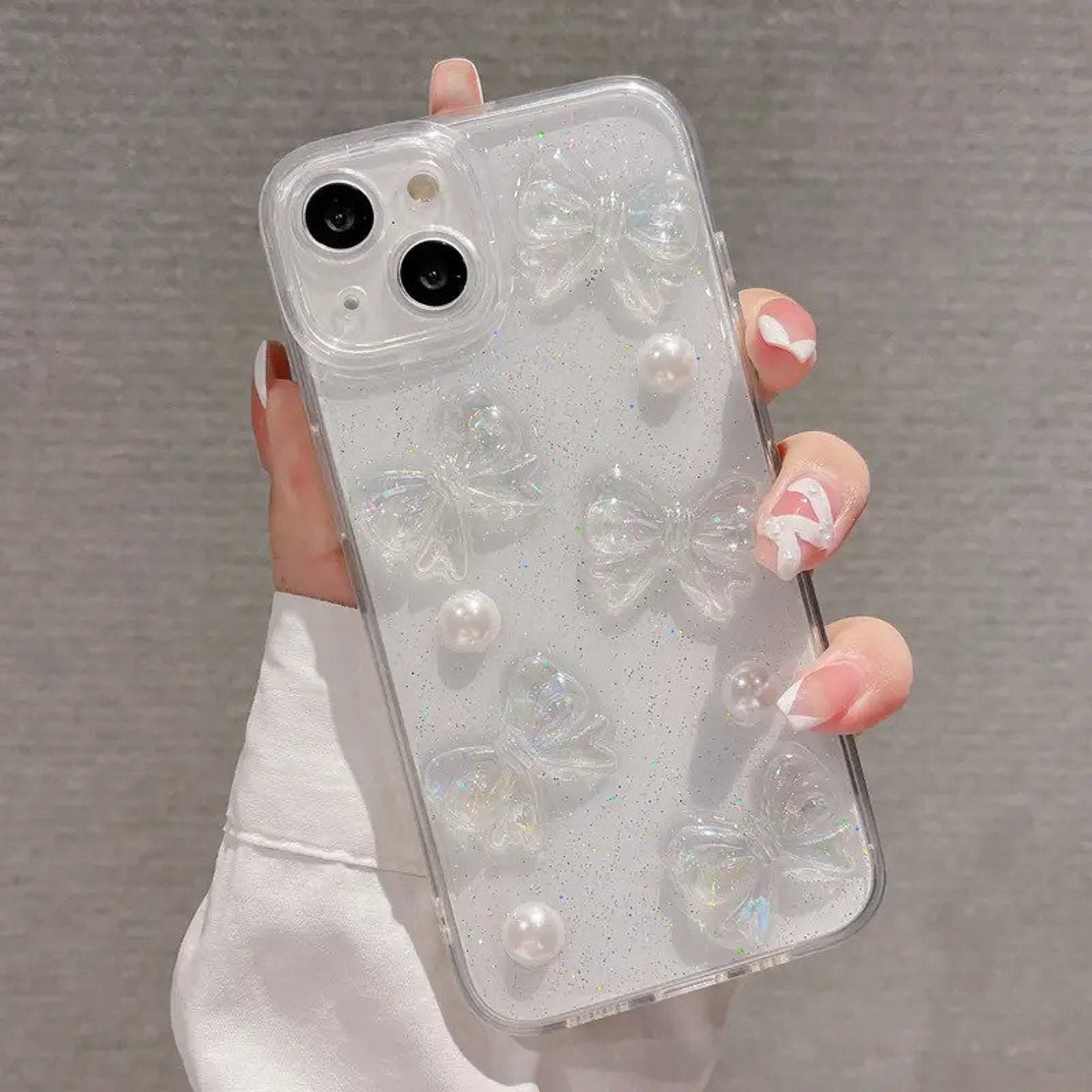 Glitter Bow Pearl Clear Phone Case Coquette iPhone 14 13 12 11 Pro Max ...