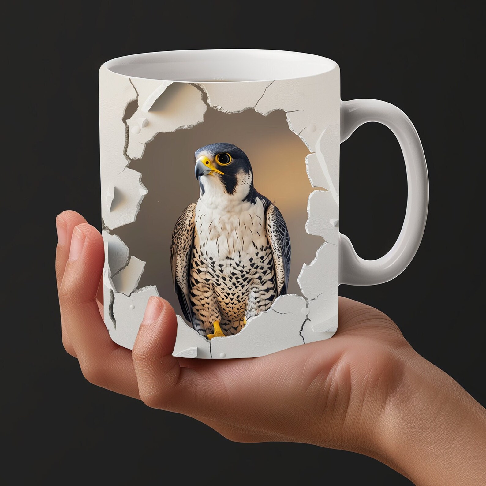 3D Falcon Mug Wrap, Bird Hole in a Wall 3D Mug Wrap Designs, Bird Mug ...