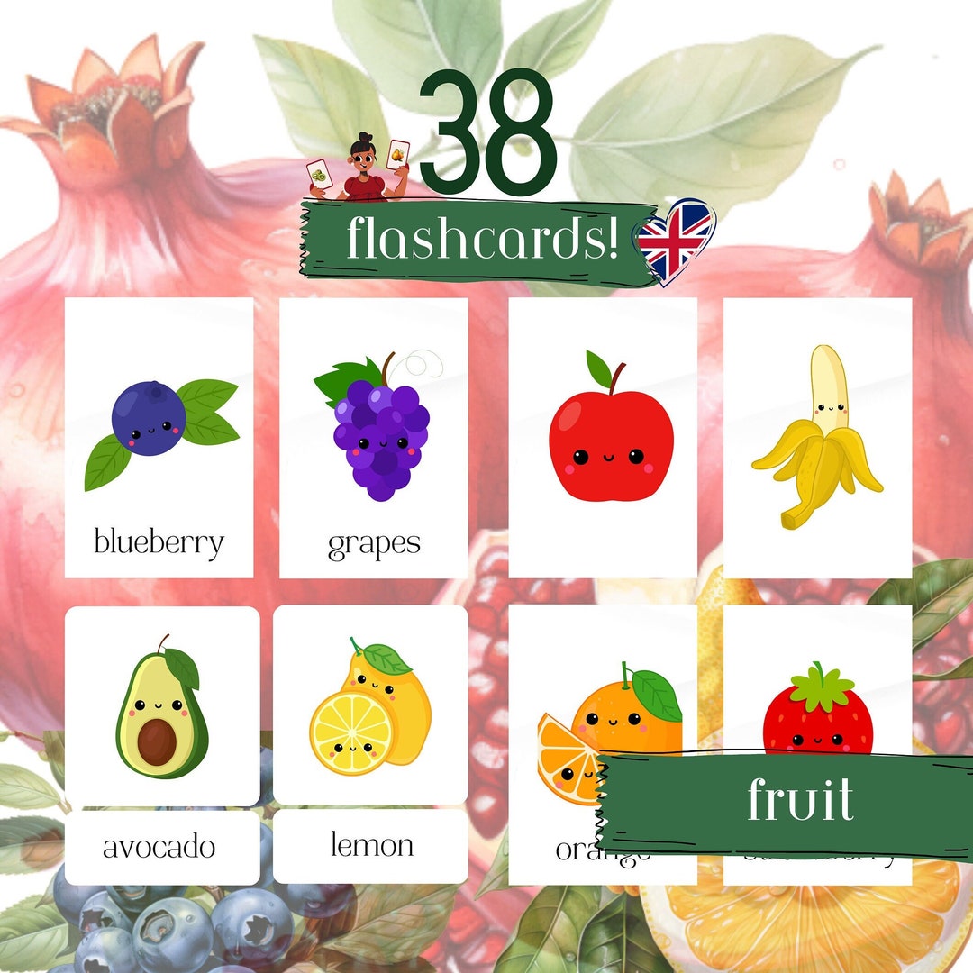 Fruit Flashcards English White Background Cute Pictures Printables PDF ...
