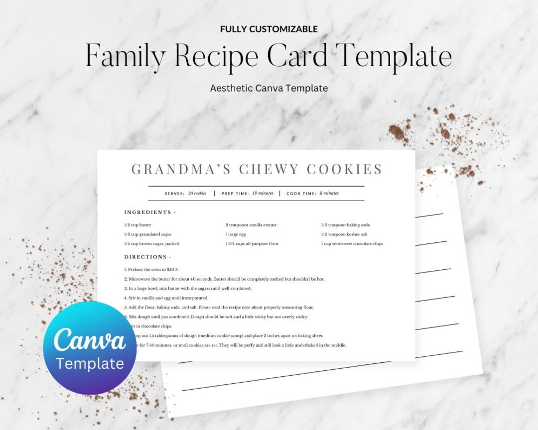Customizable Family Recipe Card Template (canva Template) - Etsy
