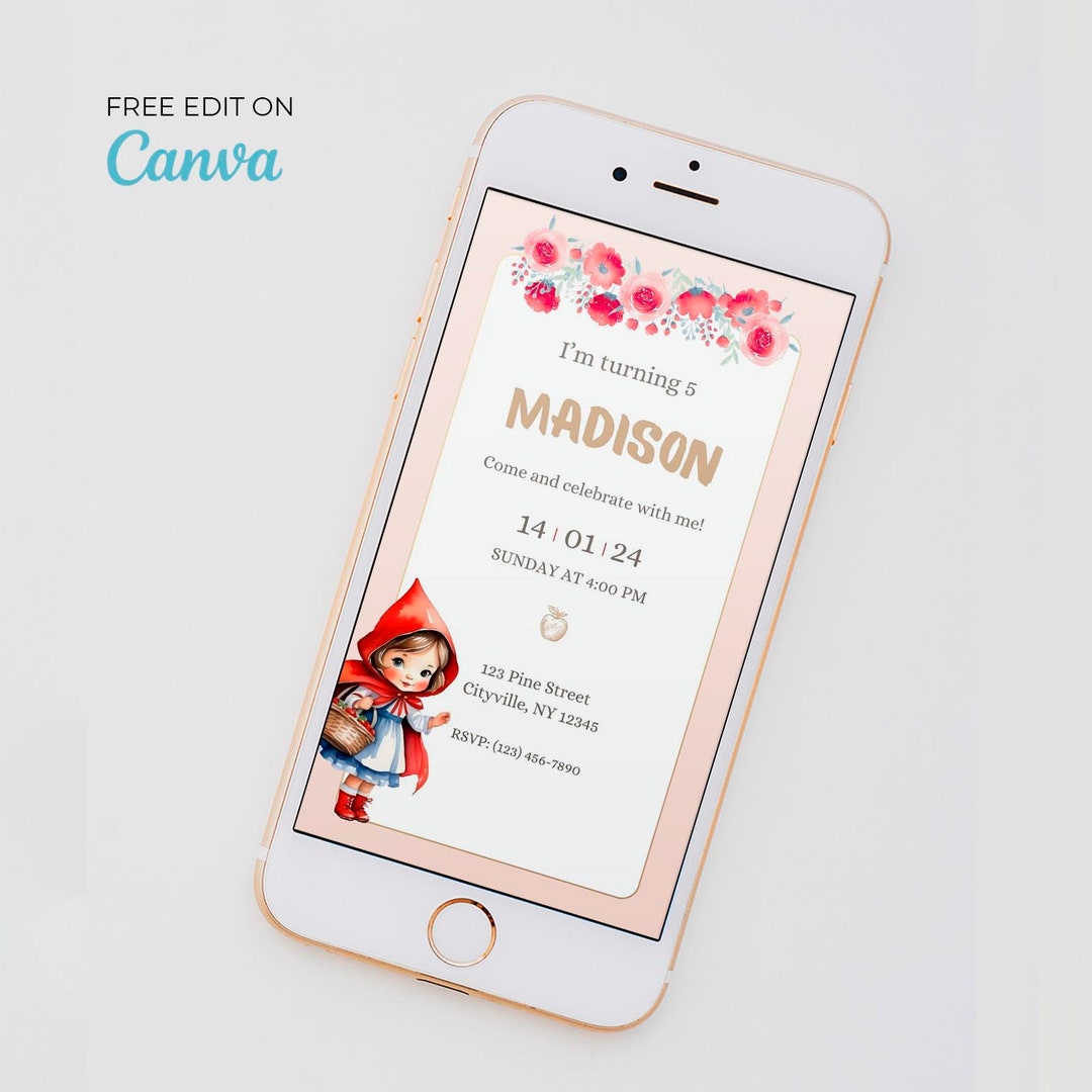 Little Red Riding Hood Birthday Party Invitation Editable Digital Canva ...