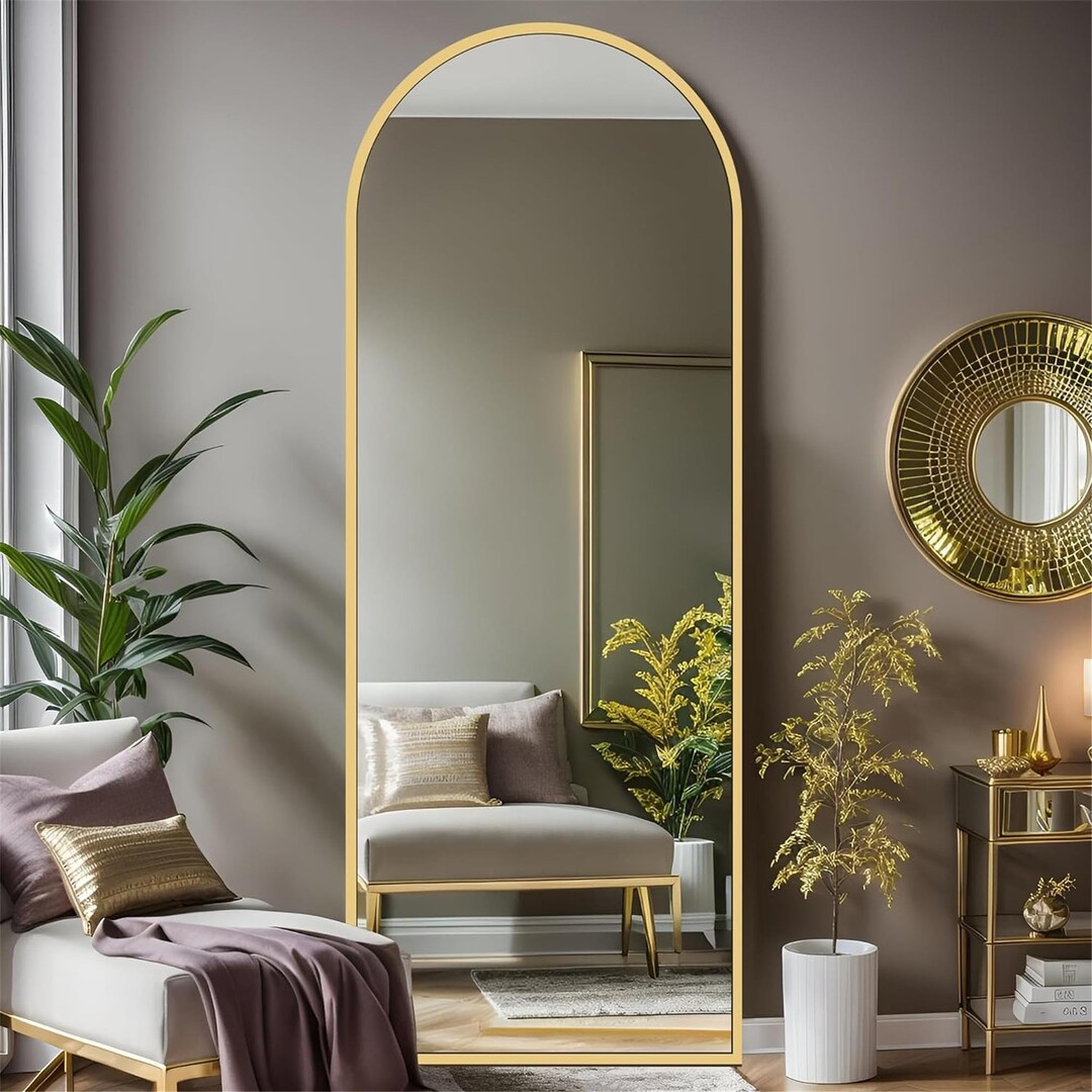 Full Length Mirror With Gold Metal Frame, Floor Mirrors With Stand ...