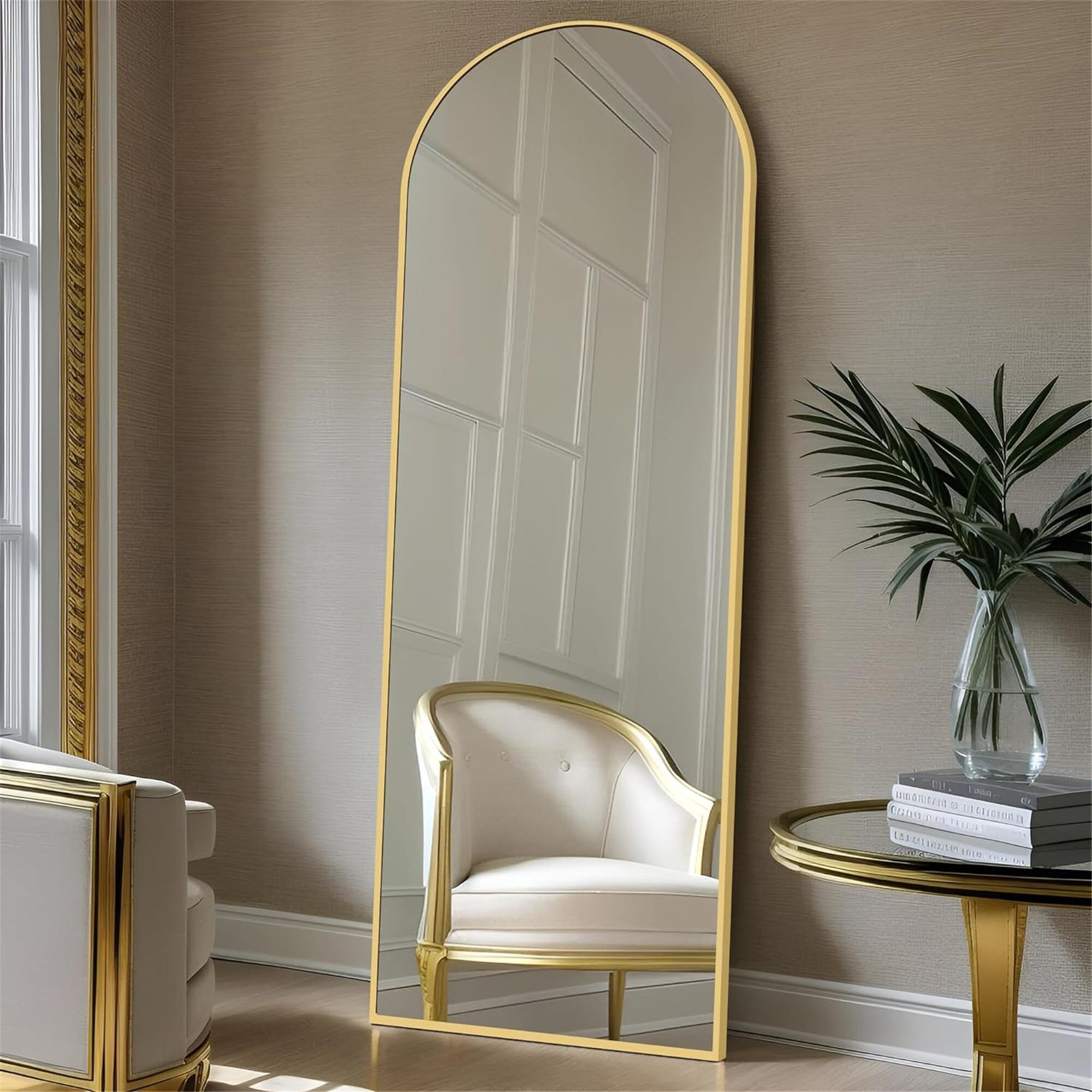 Full Length Mirror With Gold Metal Frame, Floor Mirrors With Stand ...