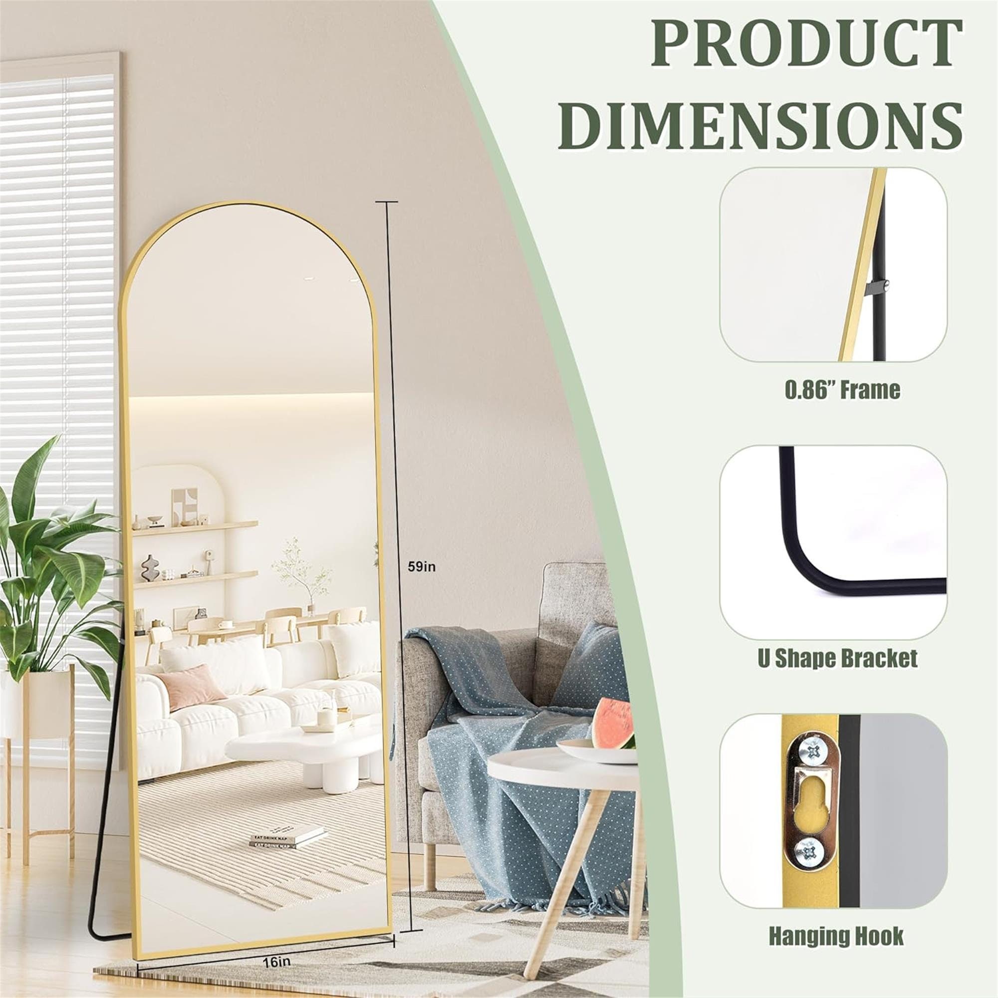 Full Length Mirror With Gold Metal Frame, Floor Mirrors With Stand ...