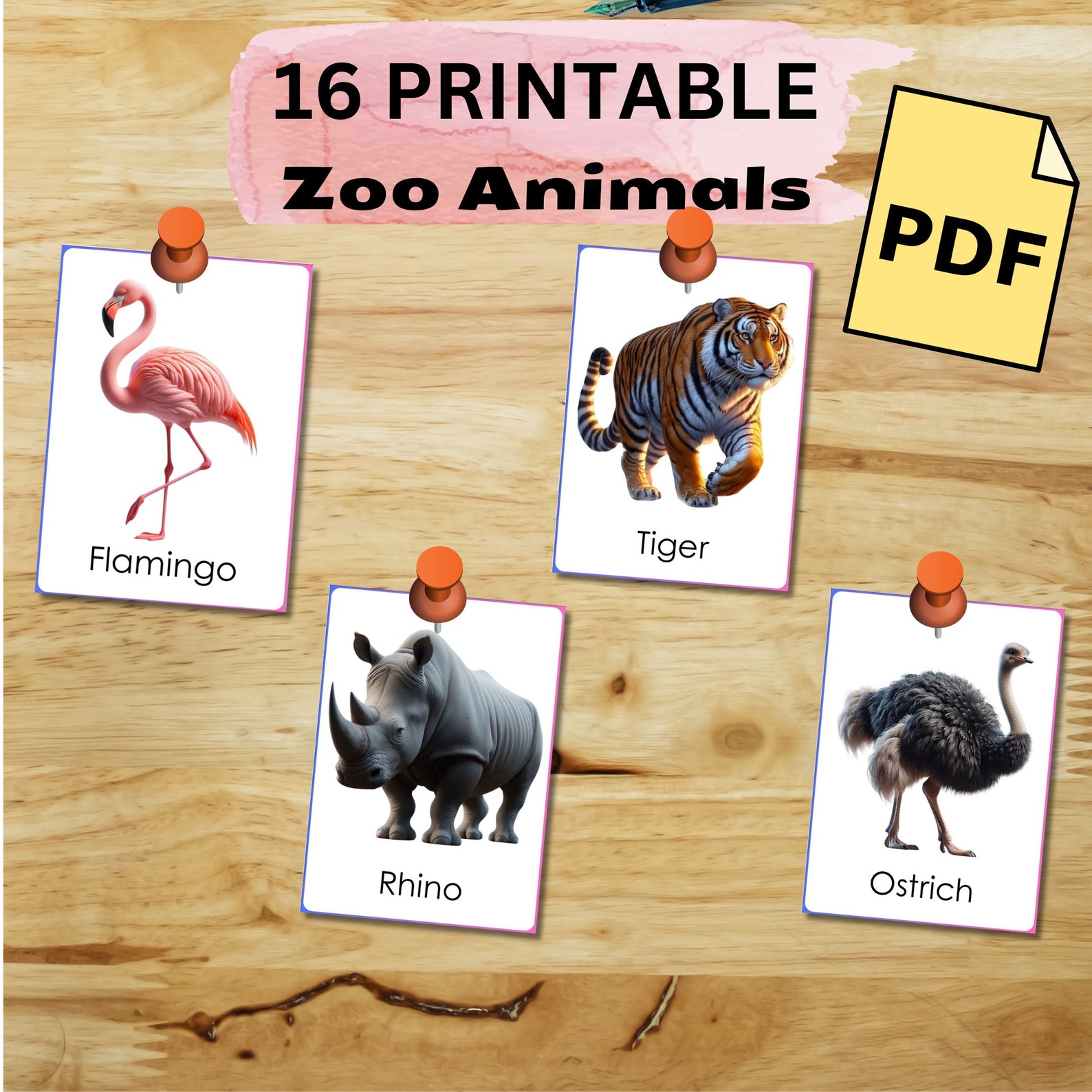 Zoo Animals Editable Flashcards | Digital Flash Cards | Printable Flash ...