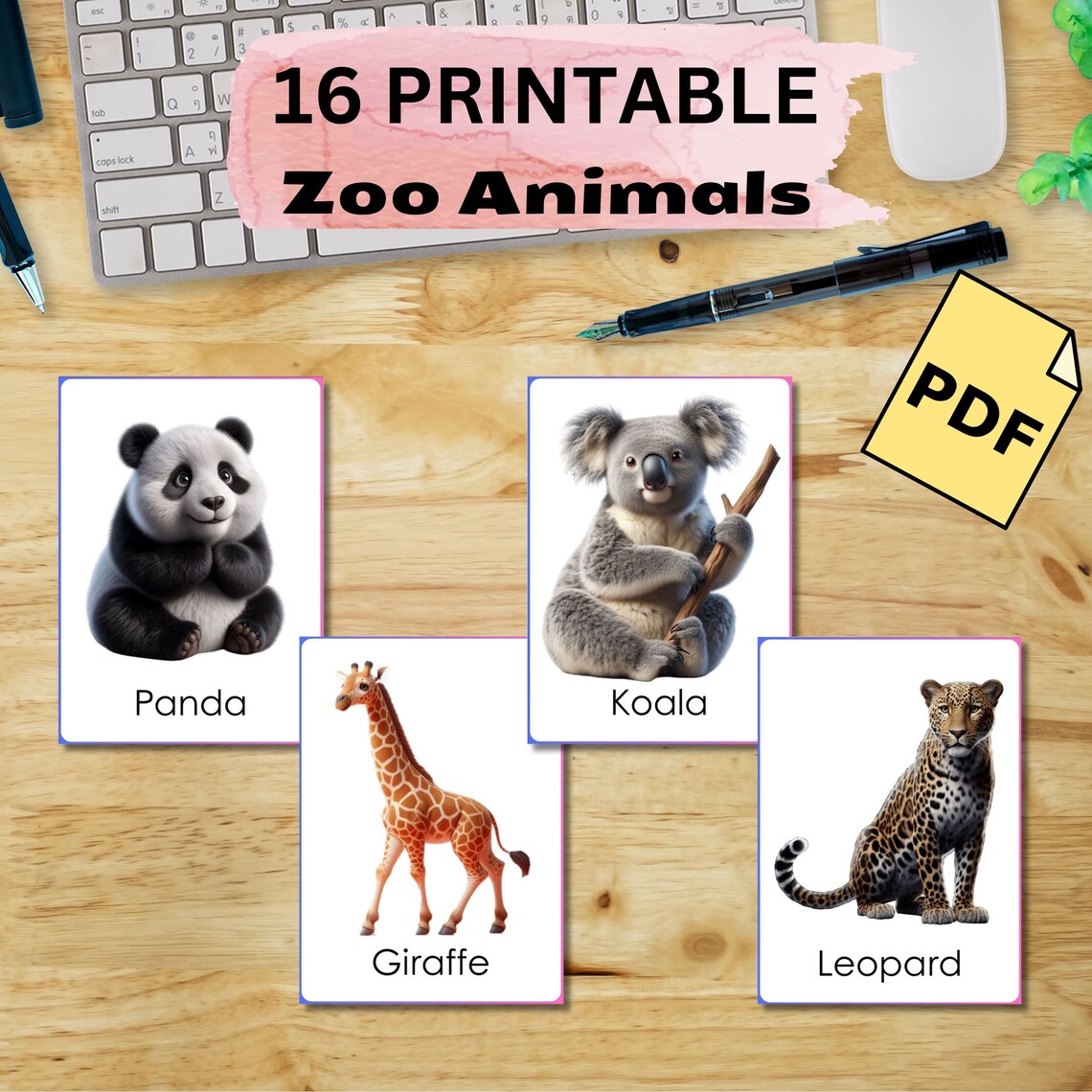 Zoo Animals Editable Flashcards | Digital Flash Cards | Printable Flash ...