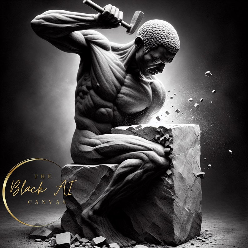 Inspiration for Home or Office Black and White Statue Person Chiseling ...