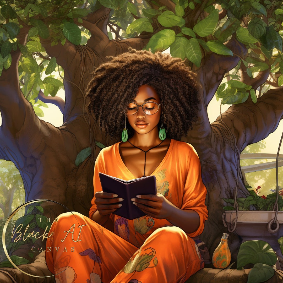 Peaceful Reading Digital Artwork Relaxing Under Tree Nature Inspired ...