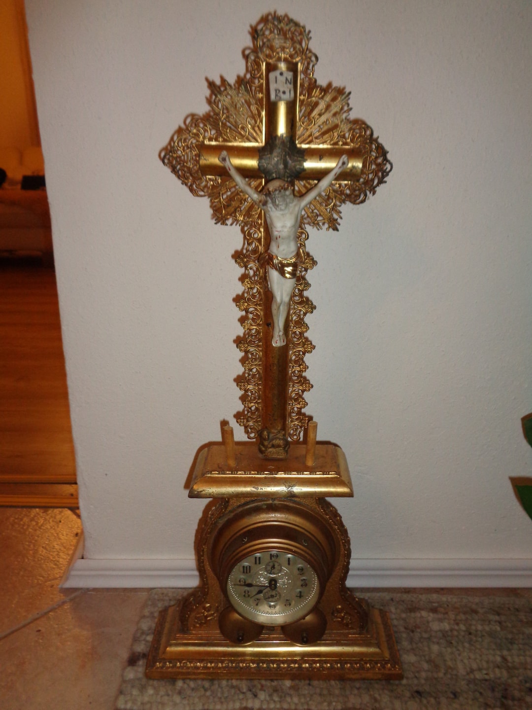 Rare Find Antique Cross With Clock Alarm Clock Around 1920 House Altar ...