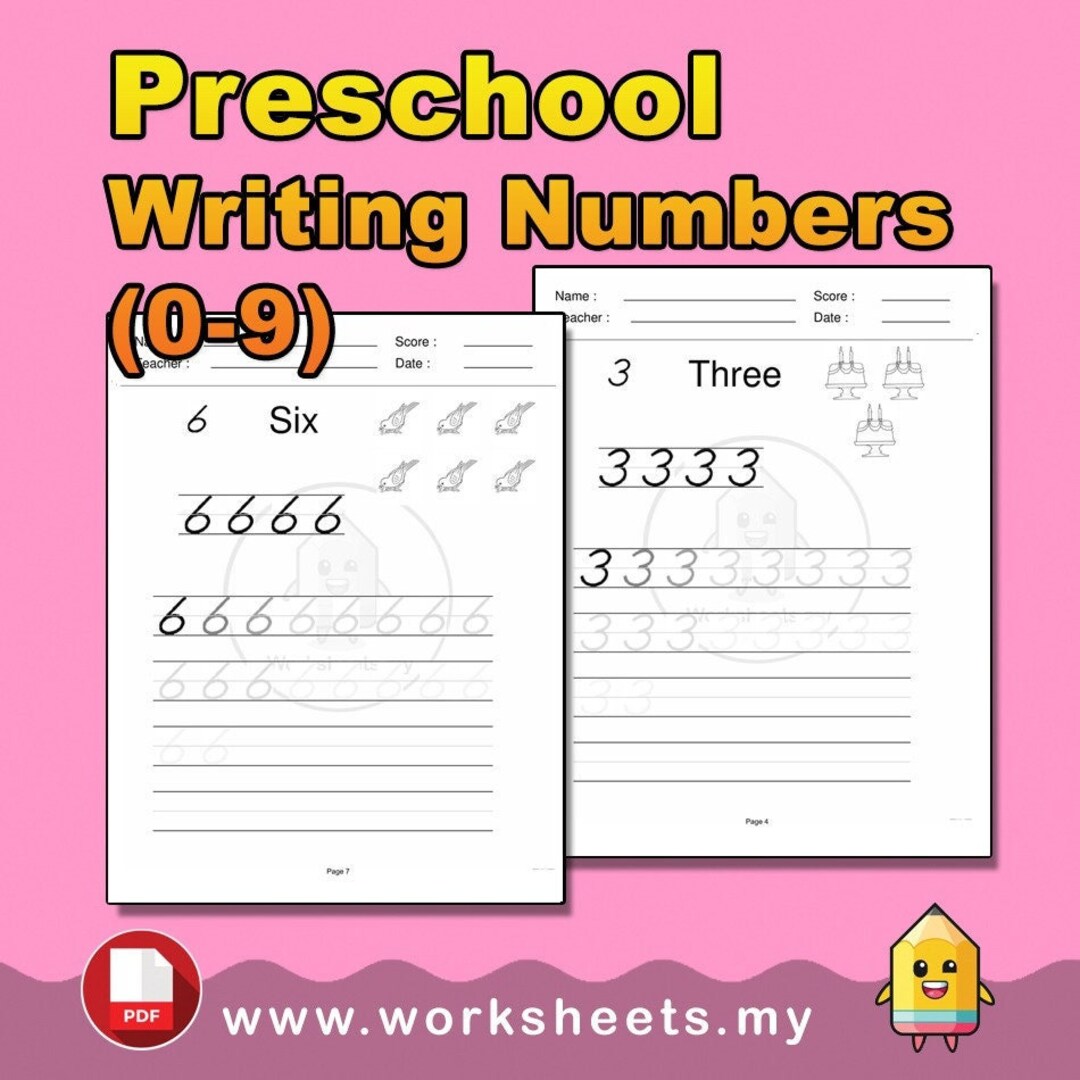 Preschool Worksheets Printables Writing Numbers 0-9 - Etsy