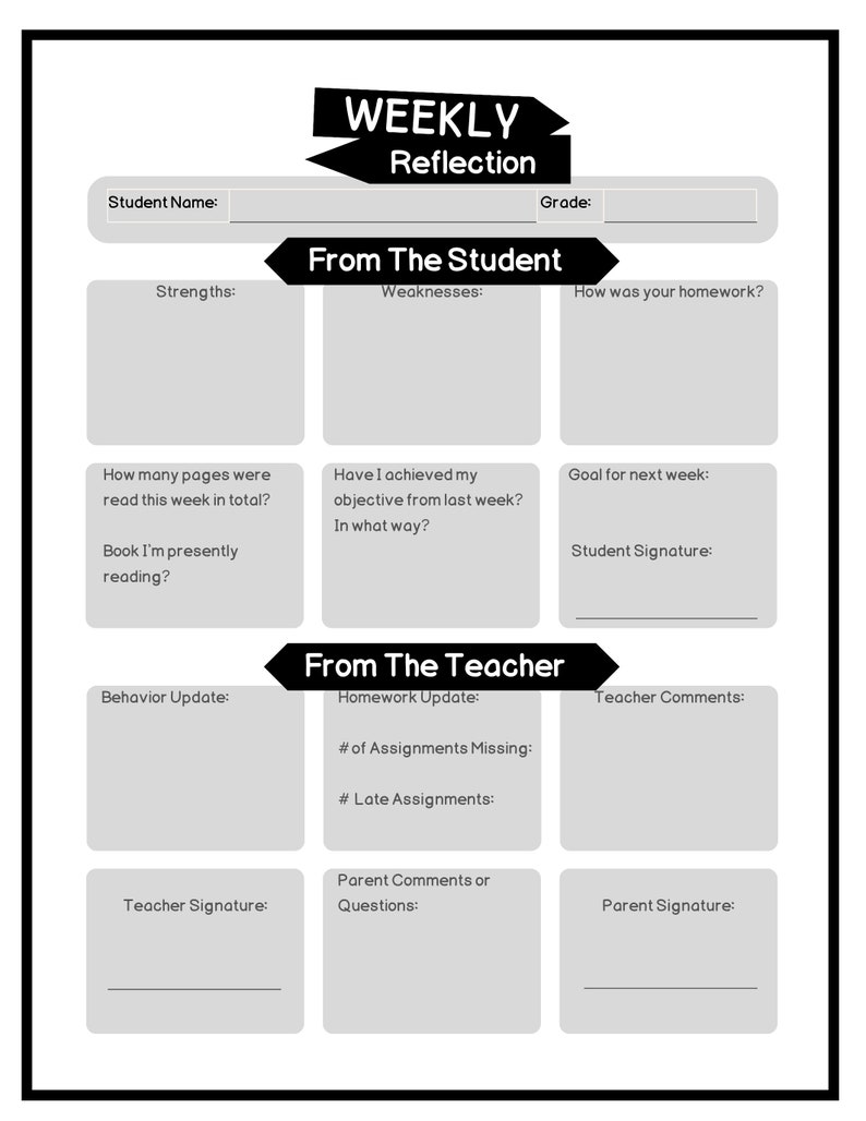 Weekly Reflection and Report Between the Student, Teacher, and ...