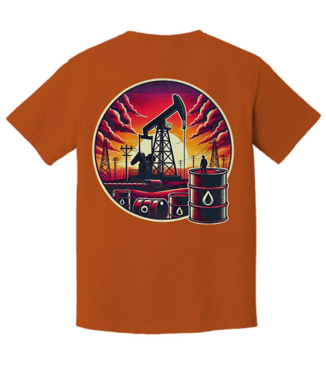 Oilfield Sunset T-shirt: Roughneck Vista Design, USA Cotton Crewneck - Etsy