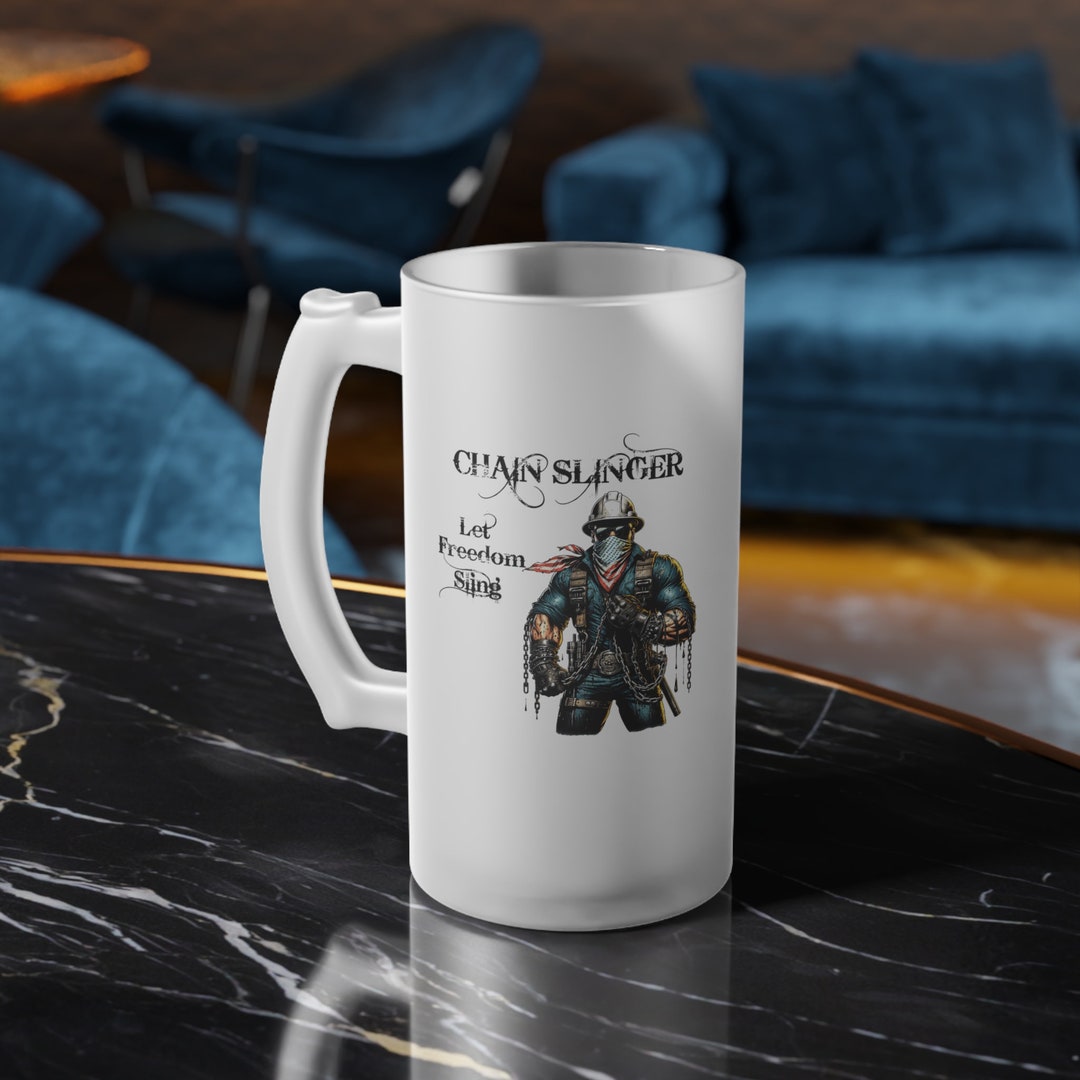 Chain Slinger 16oz Frosted Glass Beer Mug, Roughneck Way, Oilfield Beer ...