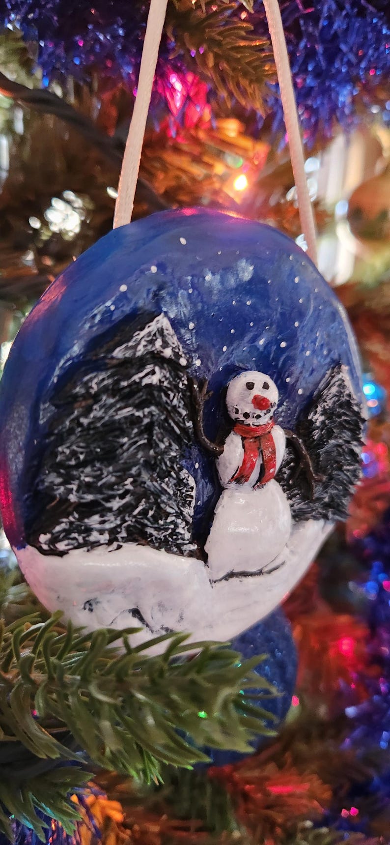Hand Sculpted Bas Relief, Hand Painted, Resin Cast, Snowman Ornament - Etsy