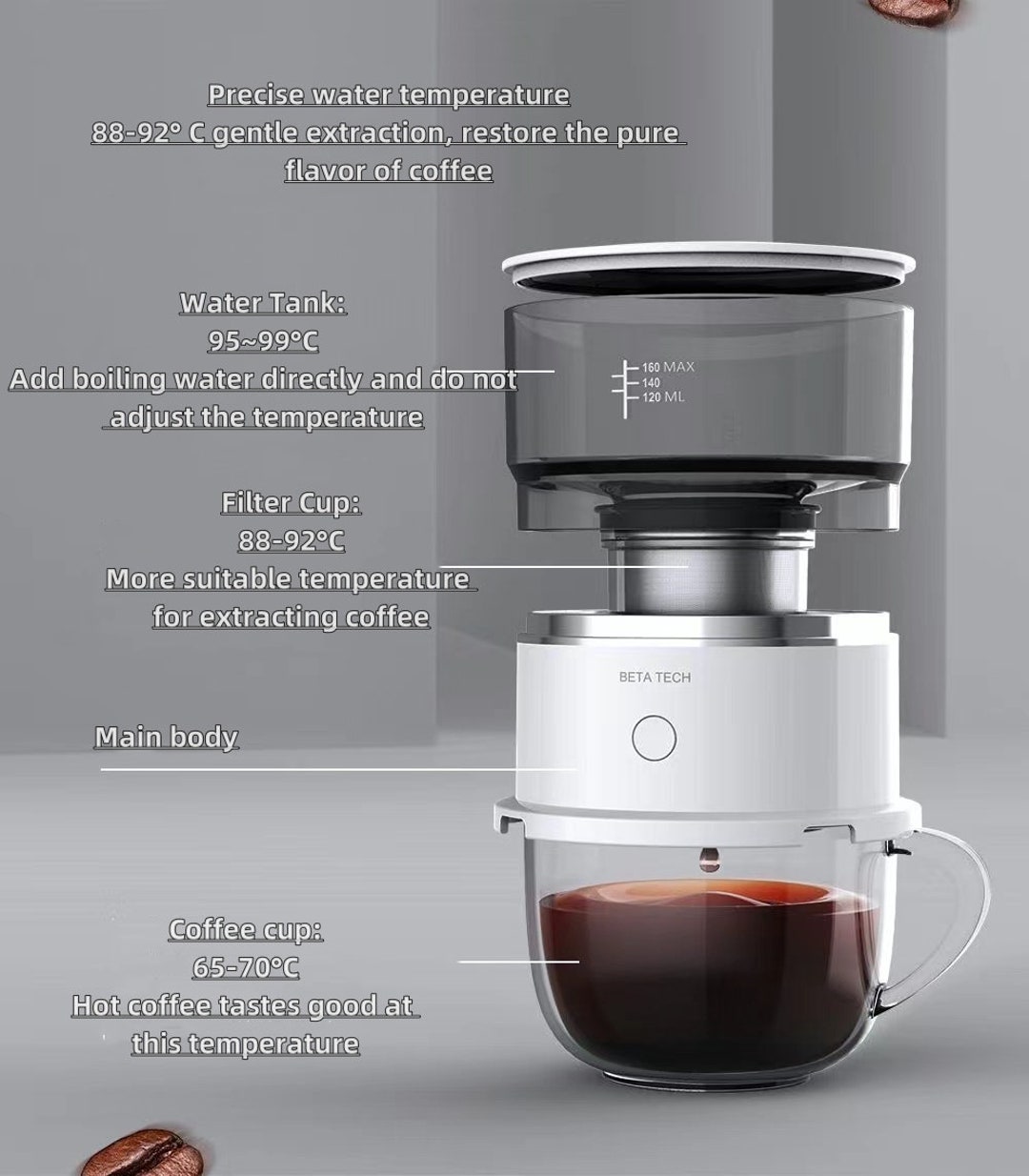 Portable Personal Coffee Maker With Glass Water Cup and Stainless Steel ...