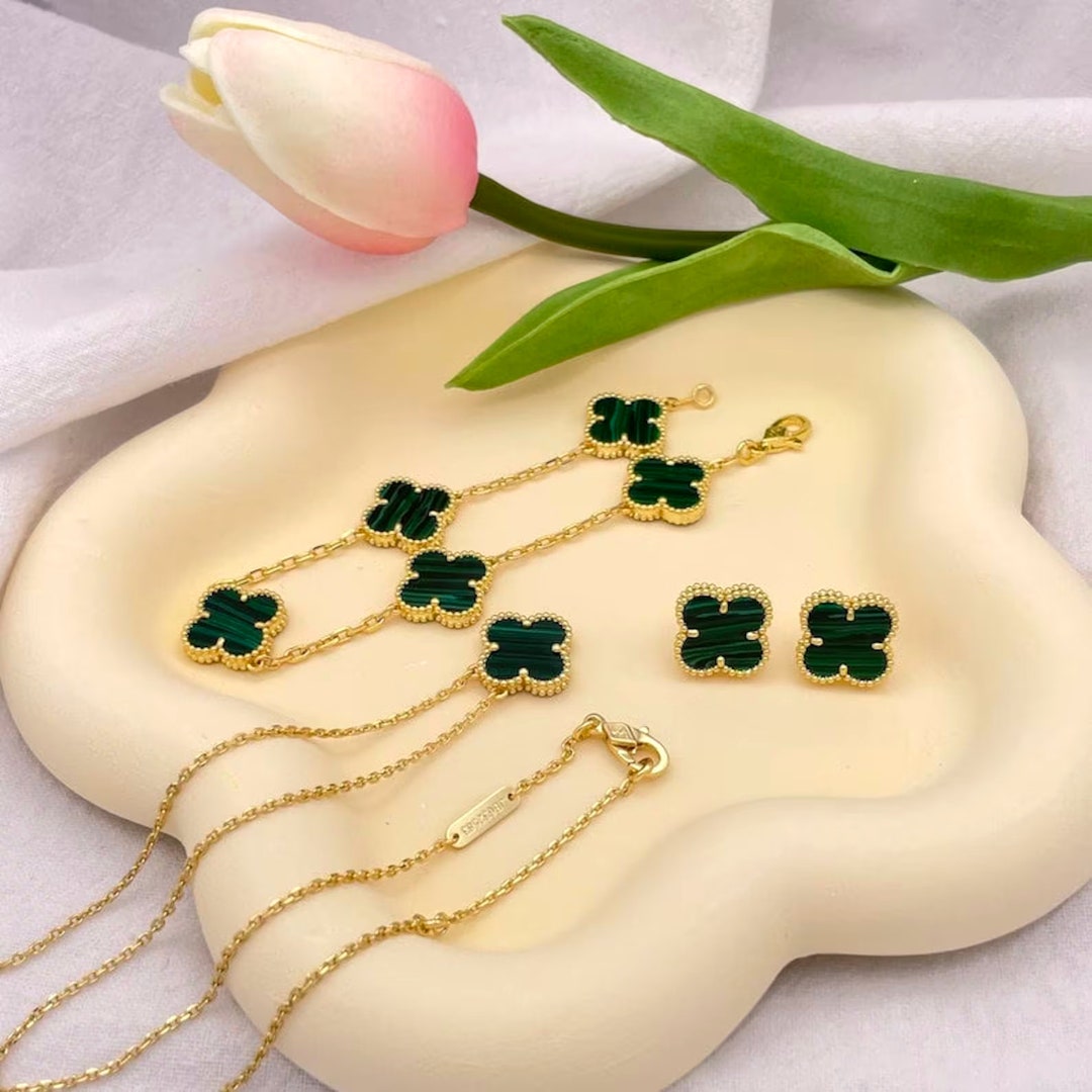 High-quality Clover Jewelry Set, 18K Gold Plated Four Leaf Clover Set ...