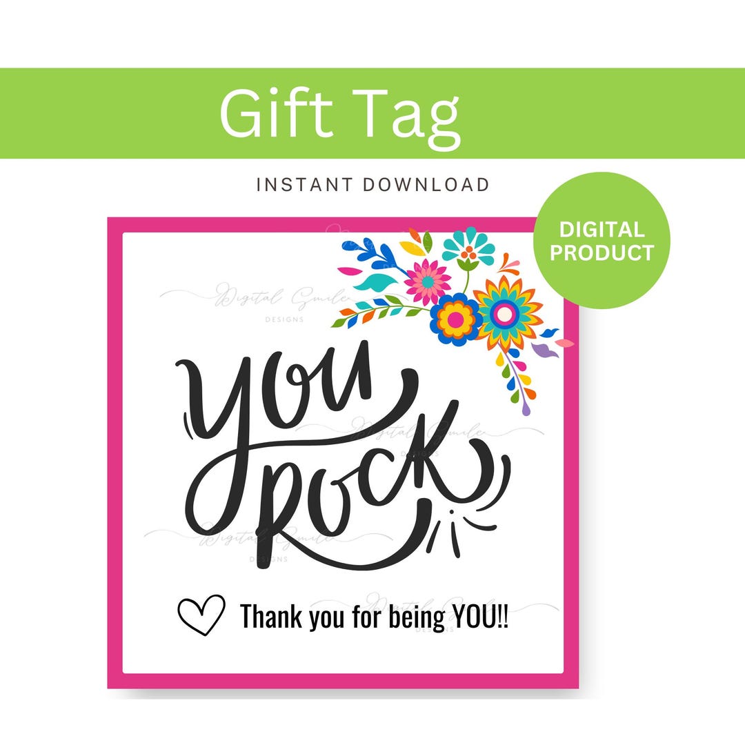 You Rock Thank You for Being You Gift Tag | Instant Download Printable ...