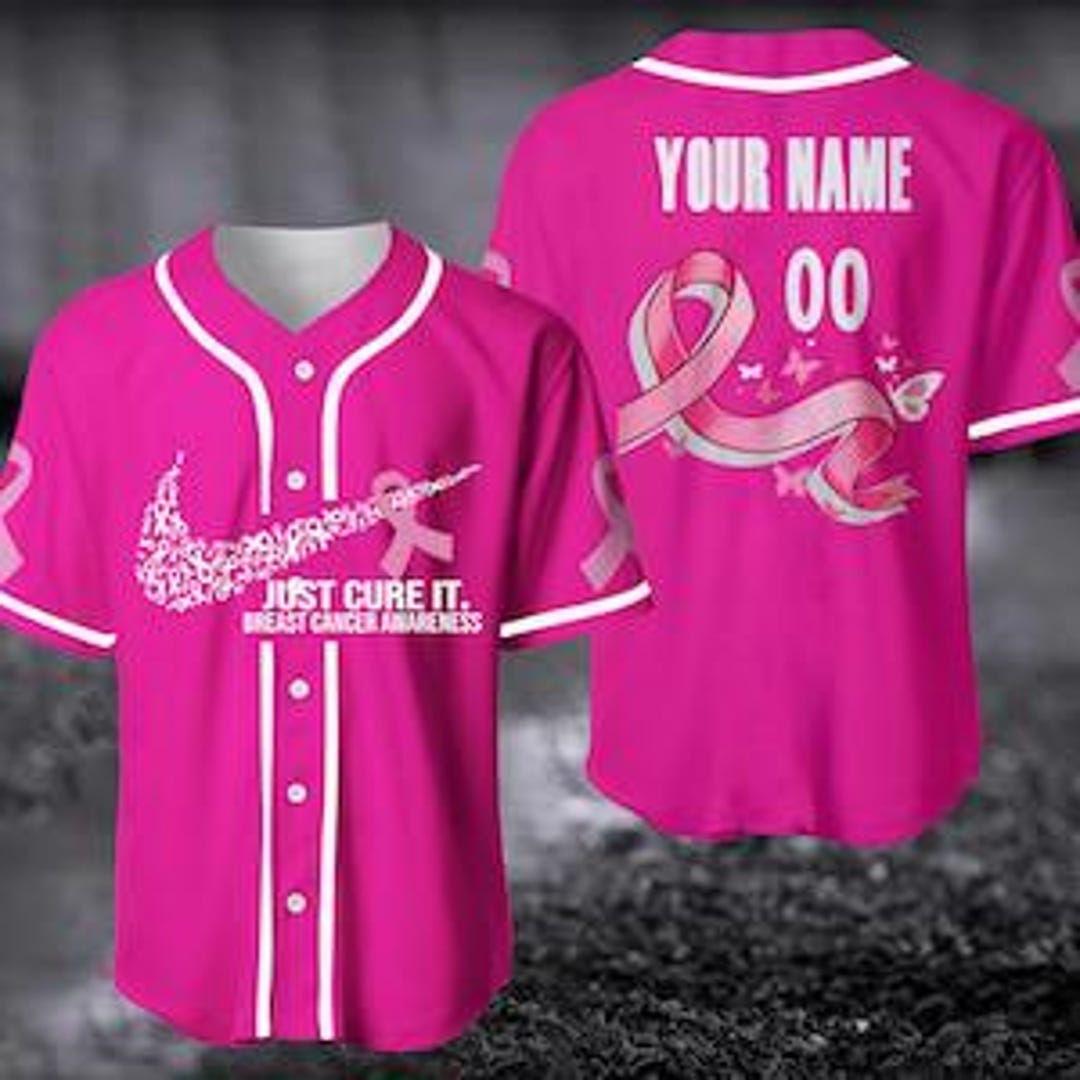 Personalize Breast Cancer Awareness Baseball Jersey Pink Ribbon ...