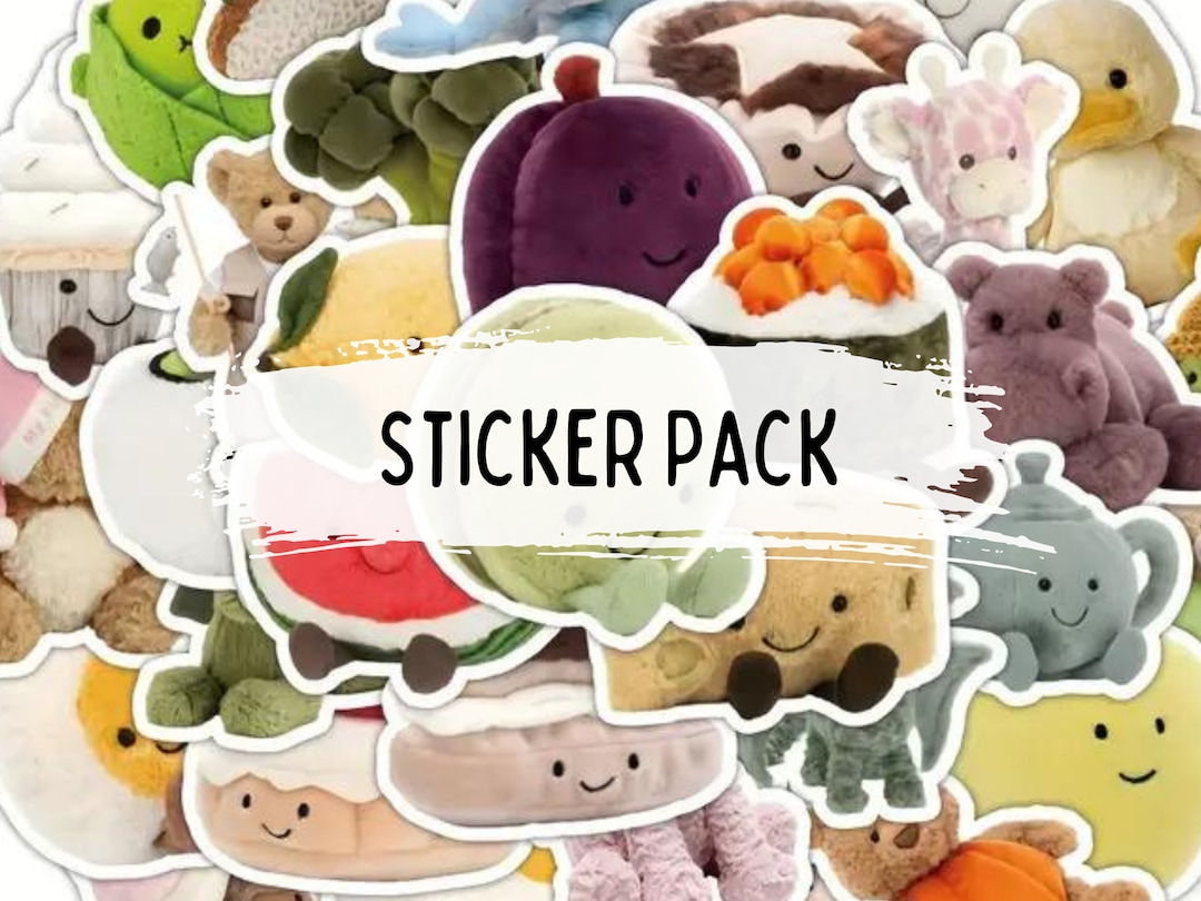 50 Jelly Fans & Plush Animals Stickers (A), Assorted Sticker Pack, Birthday Gift for Kids, Cute ...