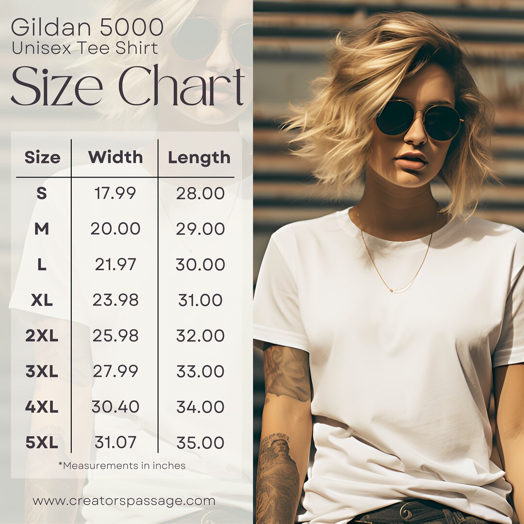 Gildan 5000 Size Chart, G500 T-shirt Size, Gildan 5000 Unisex T-shirt ...