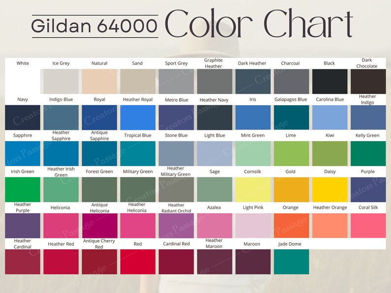 Gildan 6400 T-shirt Wall Color Chart PNG, Adult T-shirt Mockup, T-shirt ...