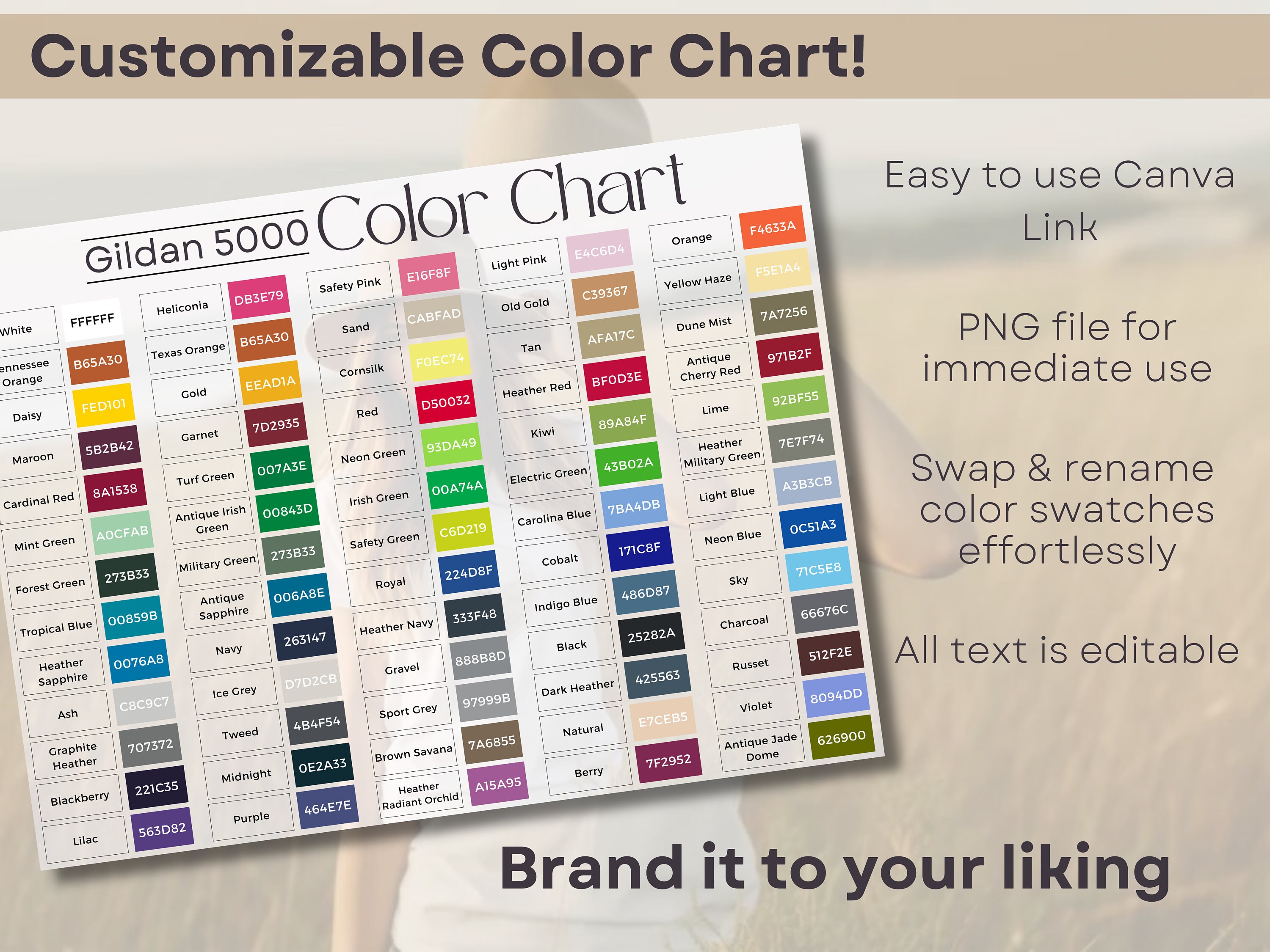 Gildan 5000 Color Chart G500 T-shirt Color Chart Gildan 5000 - Etsy