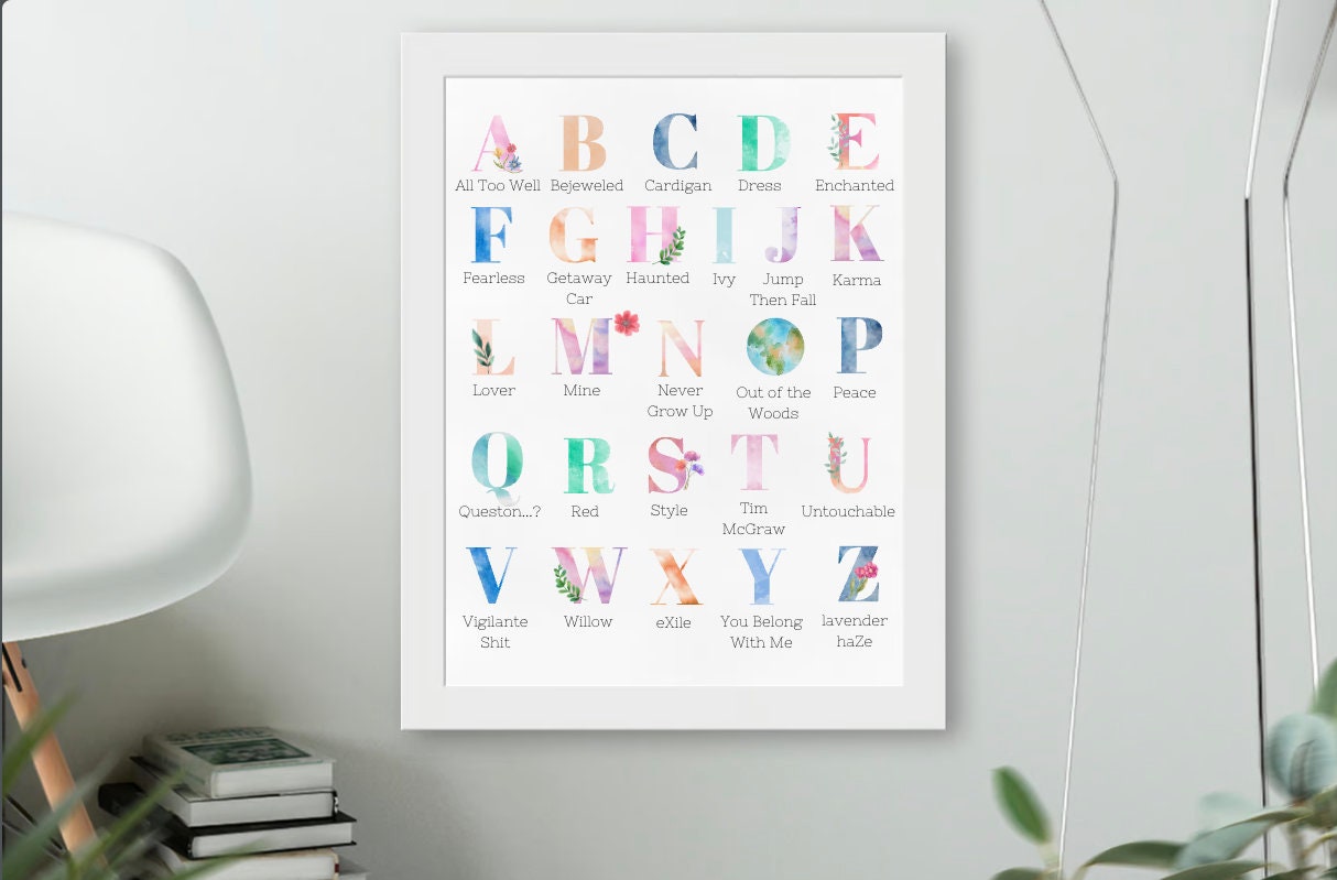 Alphabet Poster taylor's Version Printable Alphabet Poster Inspired by ...