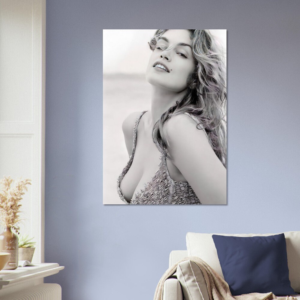 Eternal Elegance: Cindy Crawford Timeless Beauty Poster Chic Black and White Print on Semi ...