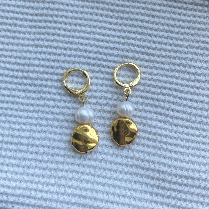 Pearly Gold Huggies Real Freshwater Pearl Earrings Gold Huggie Earrings ...