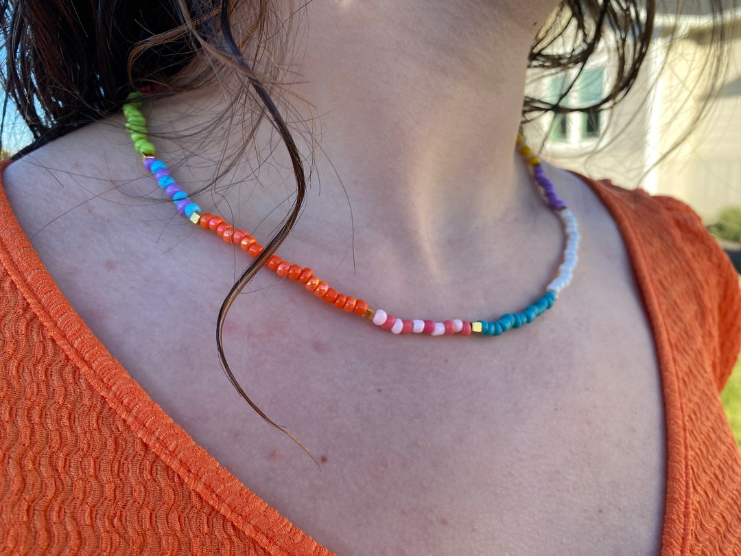 Candy Shop Necklace Seed Bead Necklace • Colorful Beaded Pearlescent ...