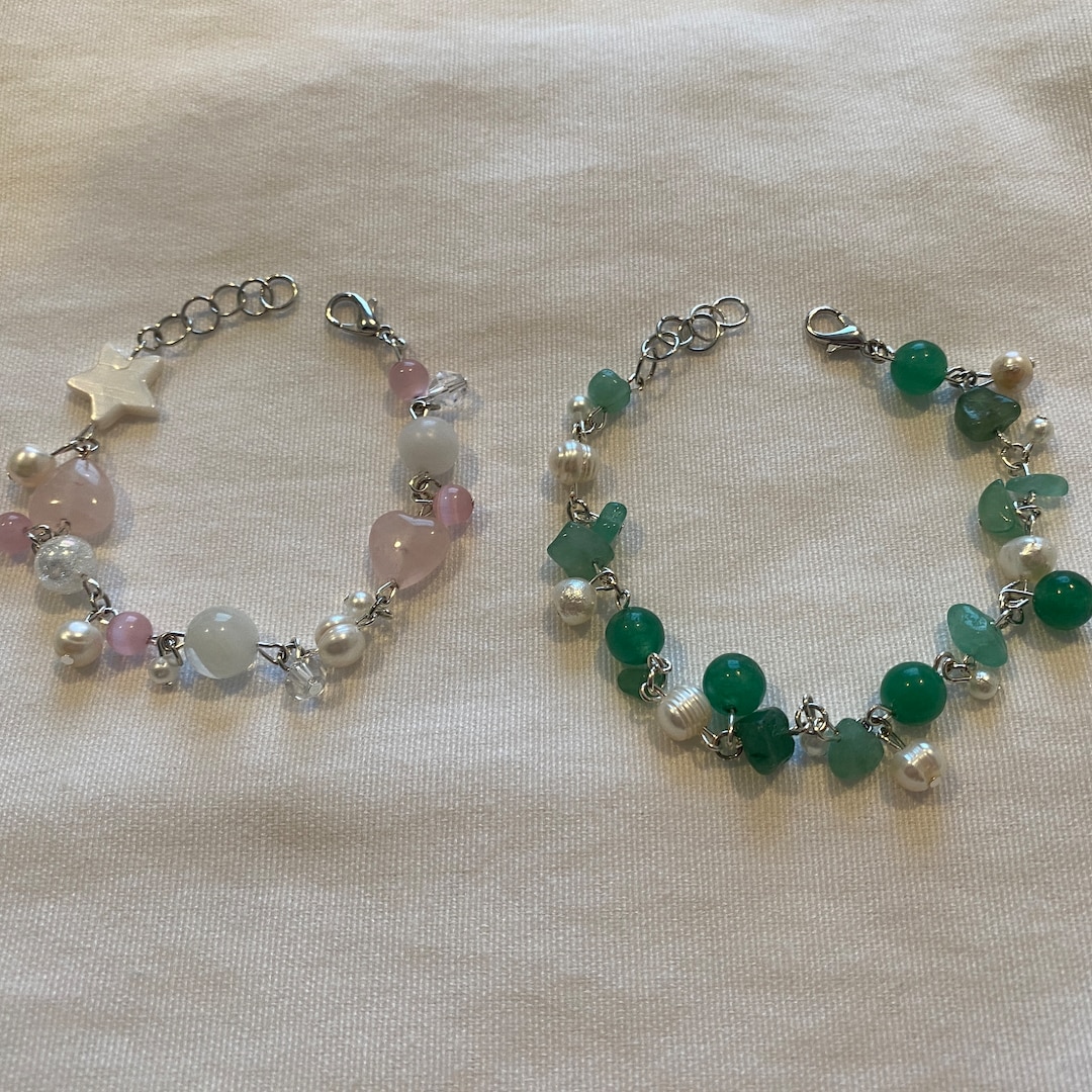 Clutter Bracelet Pink Heart and White Star Charm Rose Quartz and ...