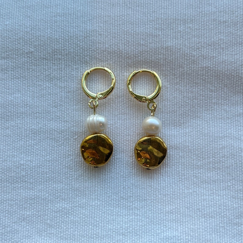 Pearly Gold Huggies Real Freshwater Pearl Earrings Gold Huggie Earrings ...