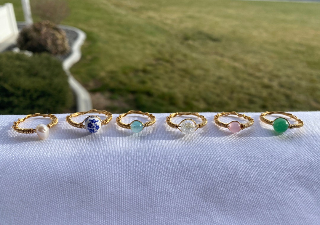 Bead Wire Rings Simple Classy Rings Gold or Silver Rings Glass Bead ...