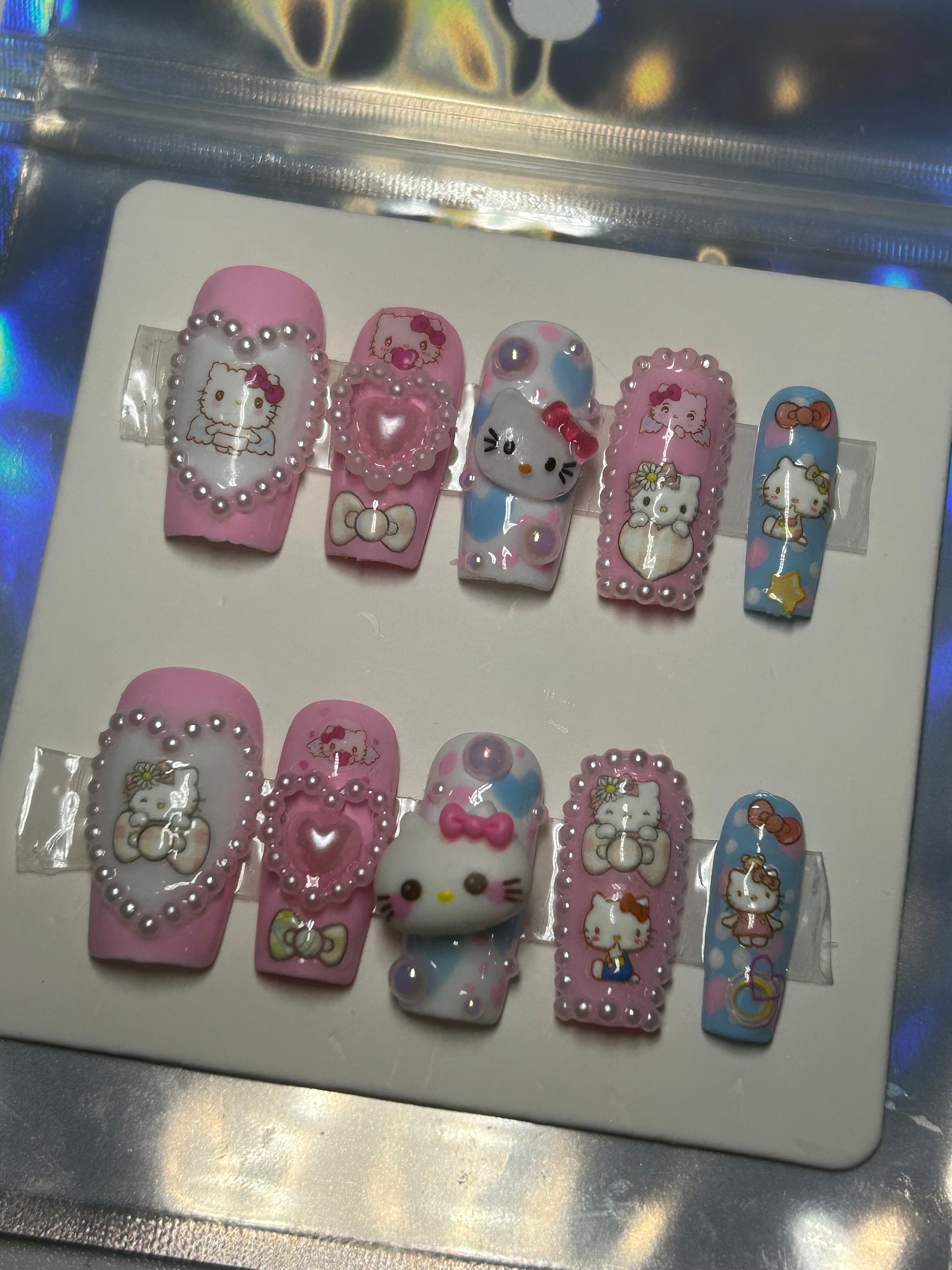 Pastel Pink, White and Blue Kawaii Inspired Decora Nails - Etsy