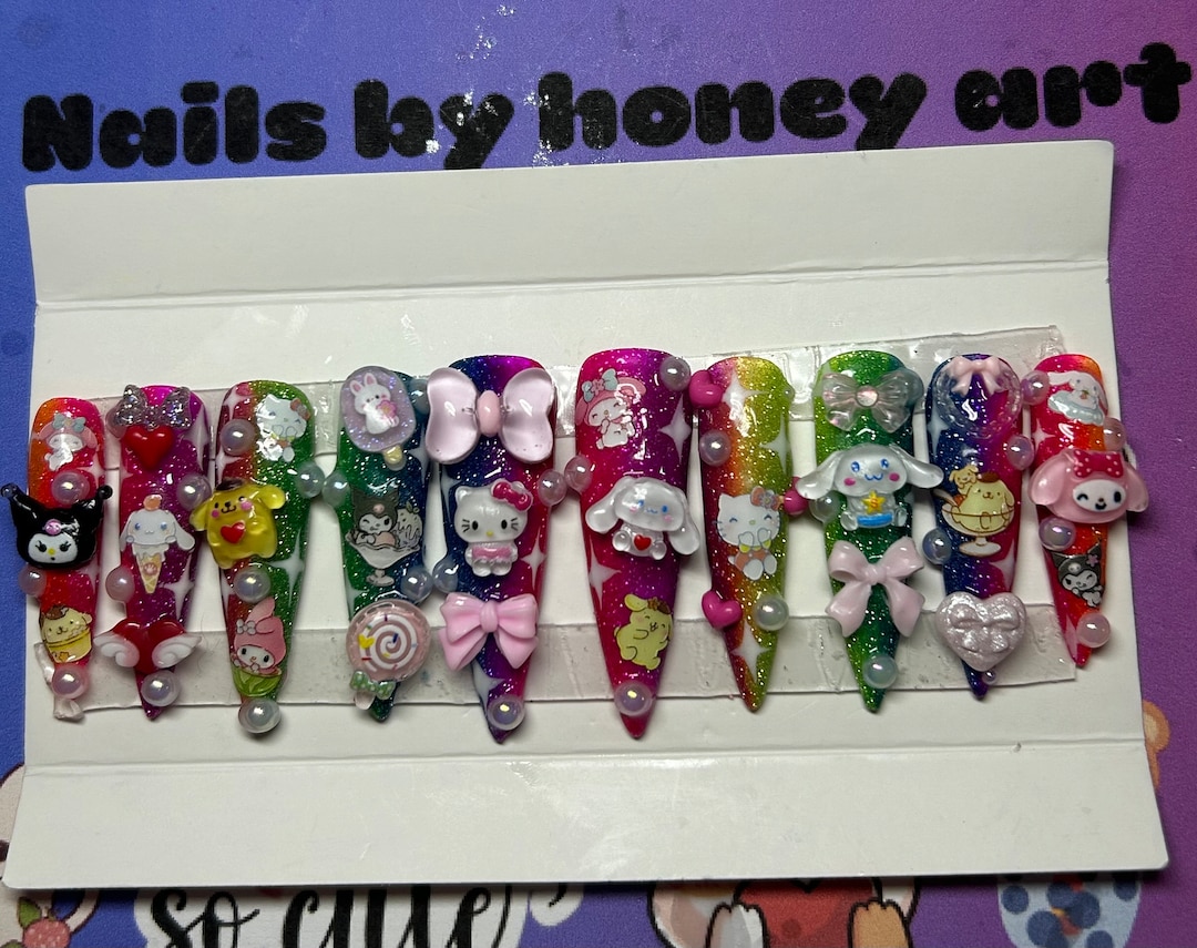 Colorful Rainbow Glitter Decora Junk Nails - Etsy