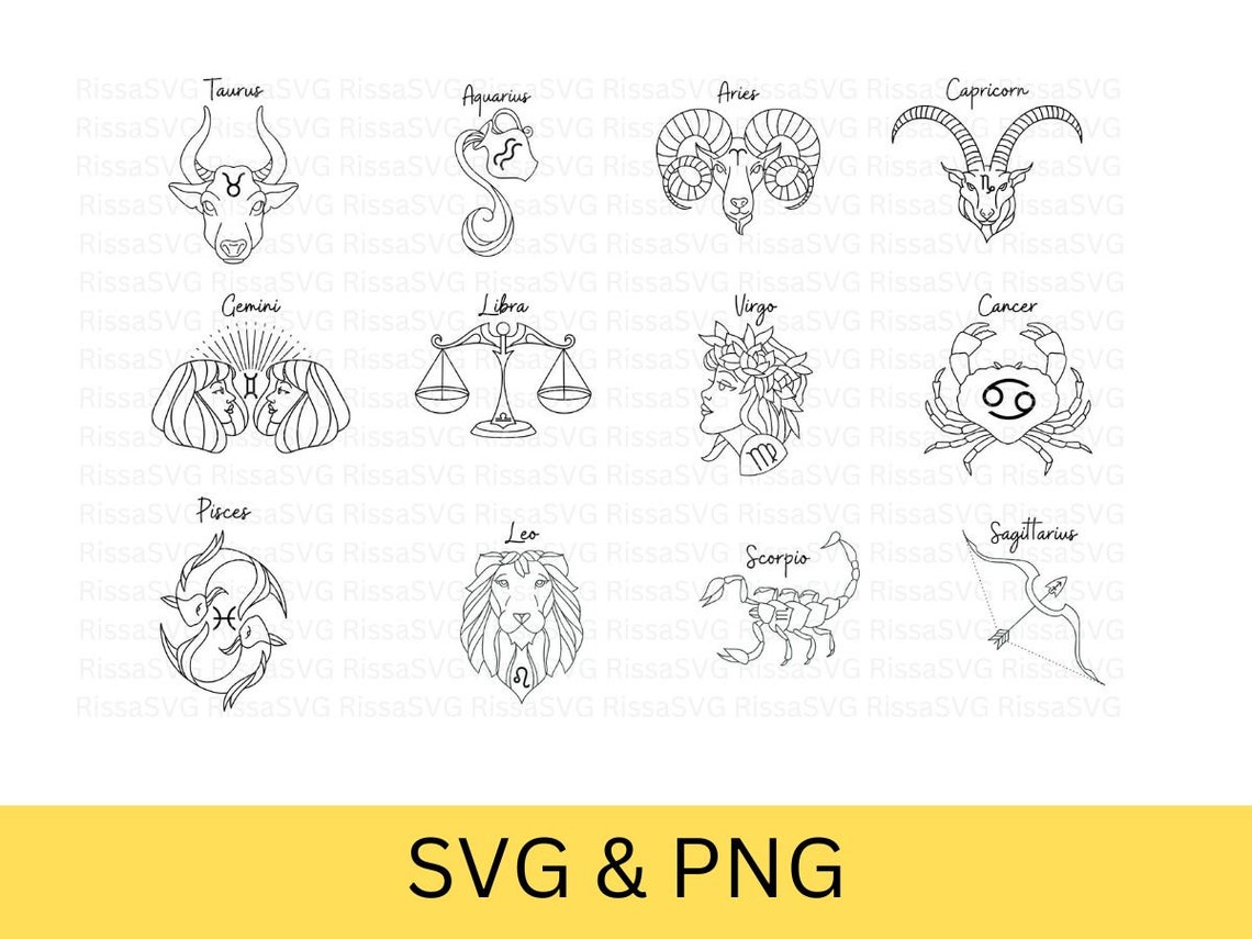 Zodiac Signs Svg Bundle Astrology Signs Svg Zodiac Symbols Svg