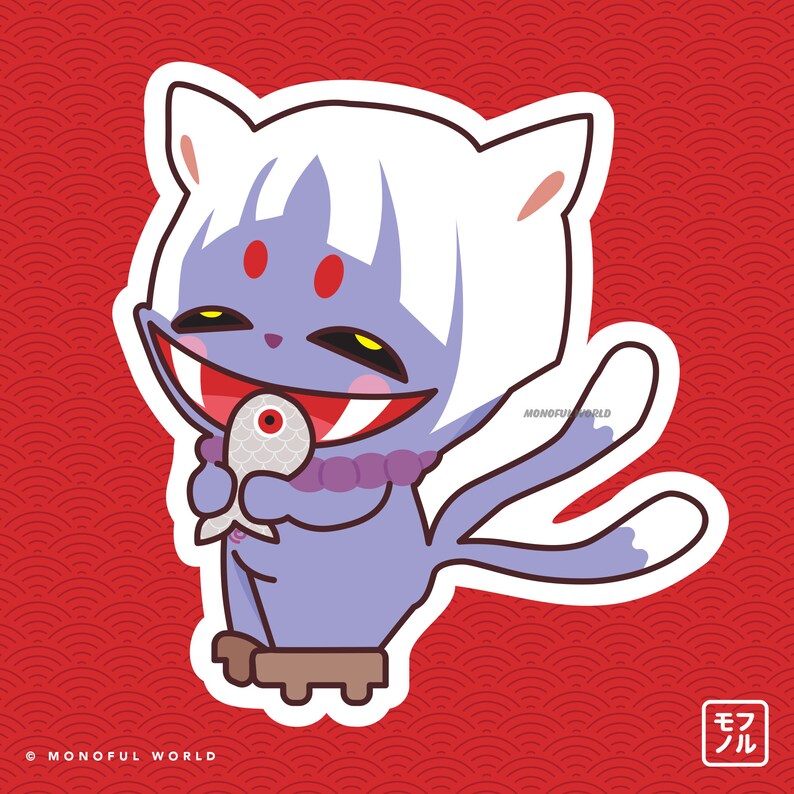 Japanese Yokai Nekomata Die Cut Sticker Cursed Version - Etsy
