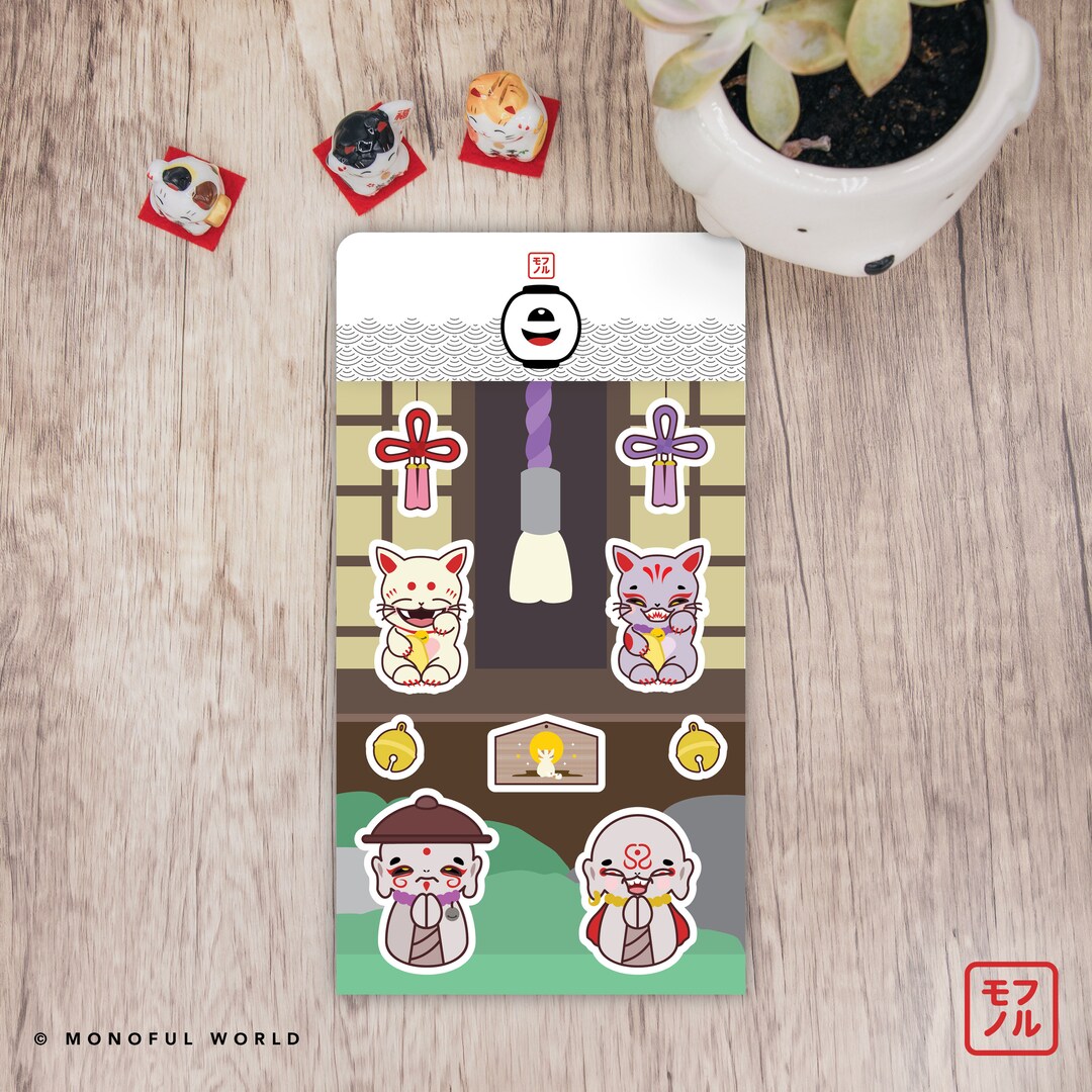 Japanese Yokai Tsukumogami Sticker Sheet | Maneki Neko and Jizo - Etsy