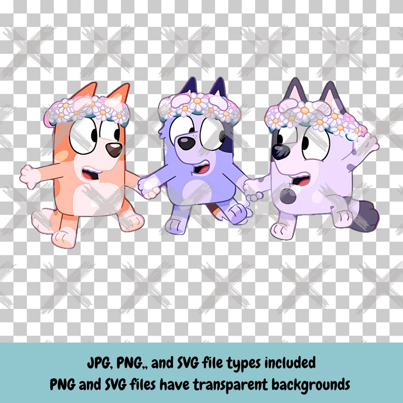 Bluey the Sign Clipart Bingo, Muffin, and Socks in Flower Crowns Bluey ...
