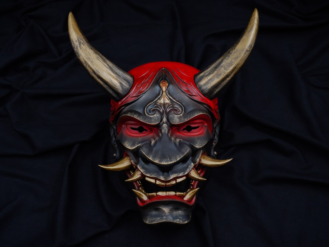 Dark Red Hannya Mask, Japanese Warior Mask, Hand Made, Gift for Him ...