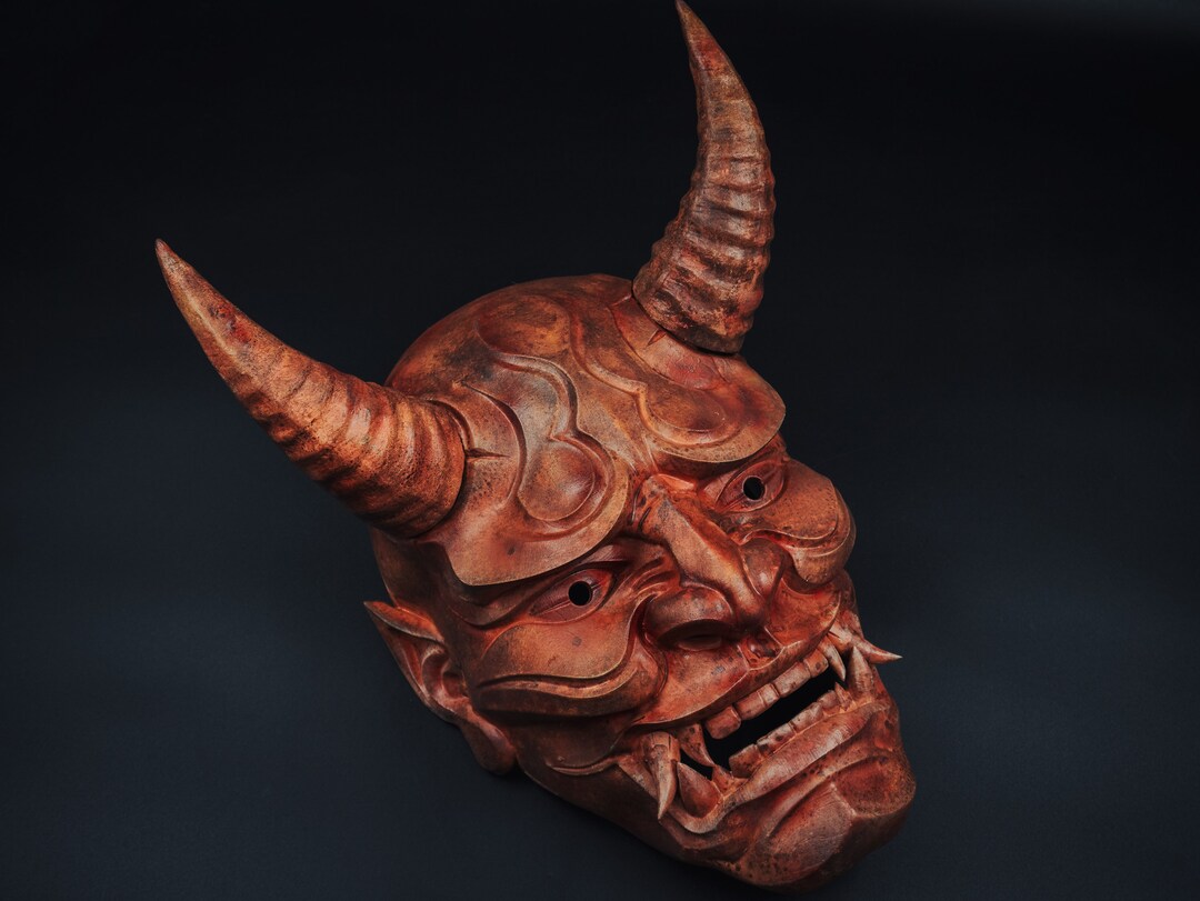 Wood Style Hannya Mask, Japanese Warior Mask, Hand Made, Gift for Him ...
