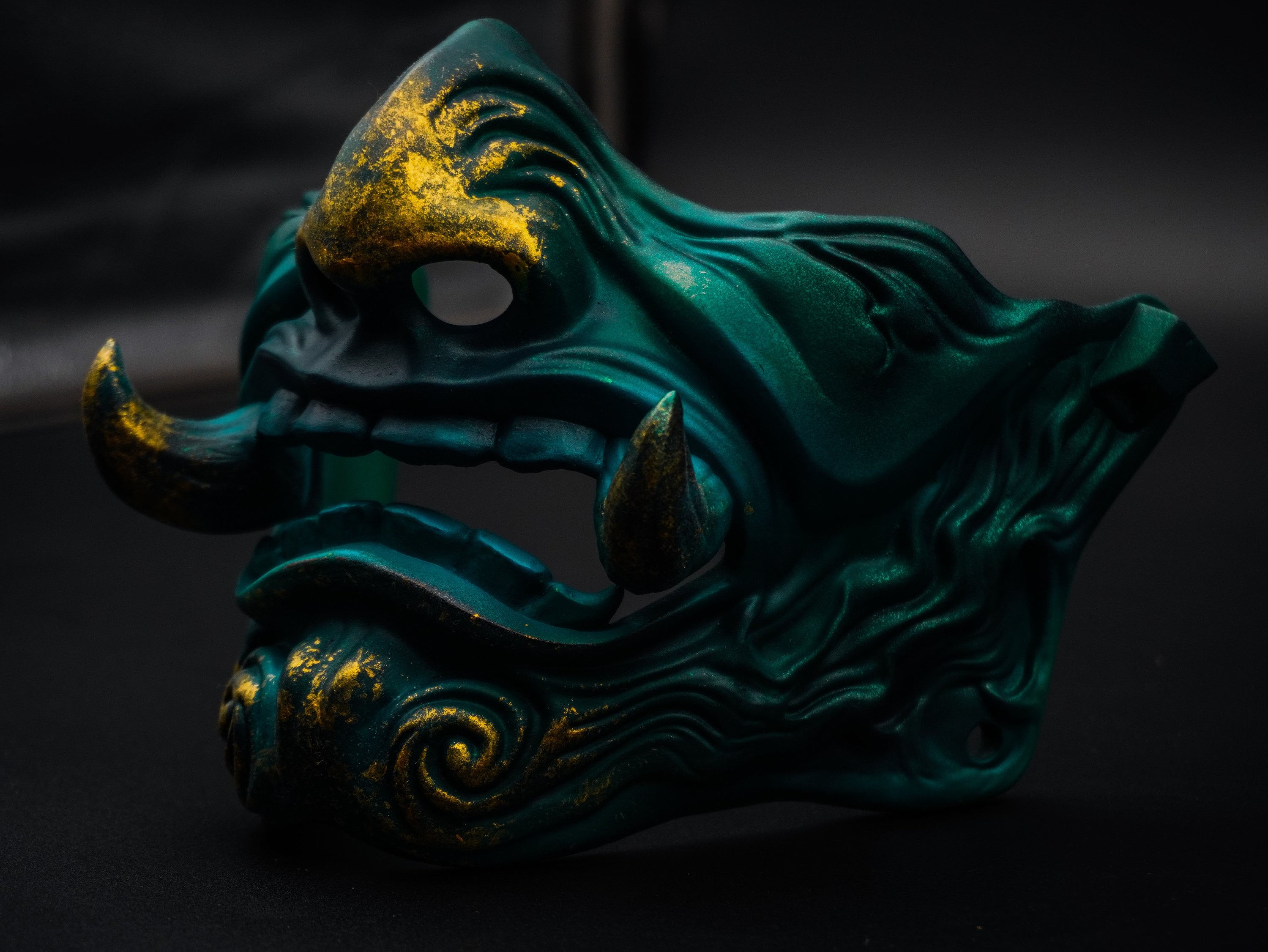 Samurai Turquaz Oni Mask, Hannya Mask, Japanese Mask, Hand Painted, Oni ...