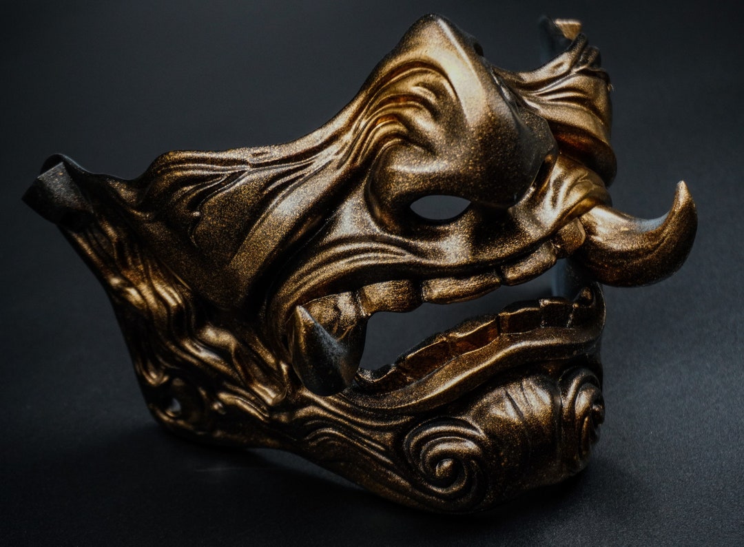 Samurai Golden Hannya Mask, Hannya Mask, Japanese Mask, Hand Painted ...