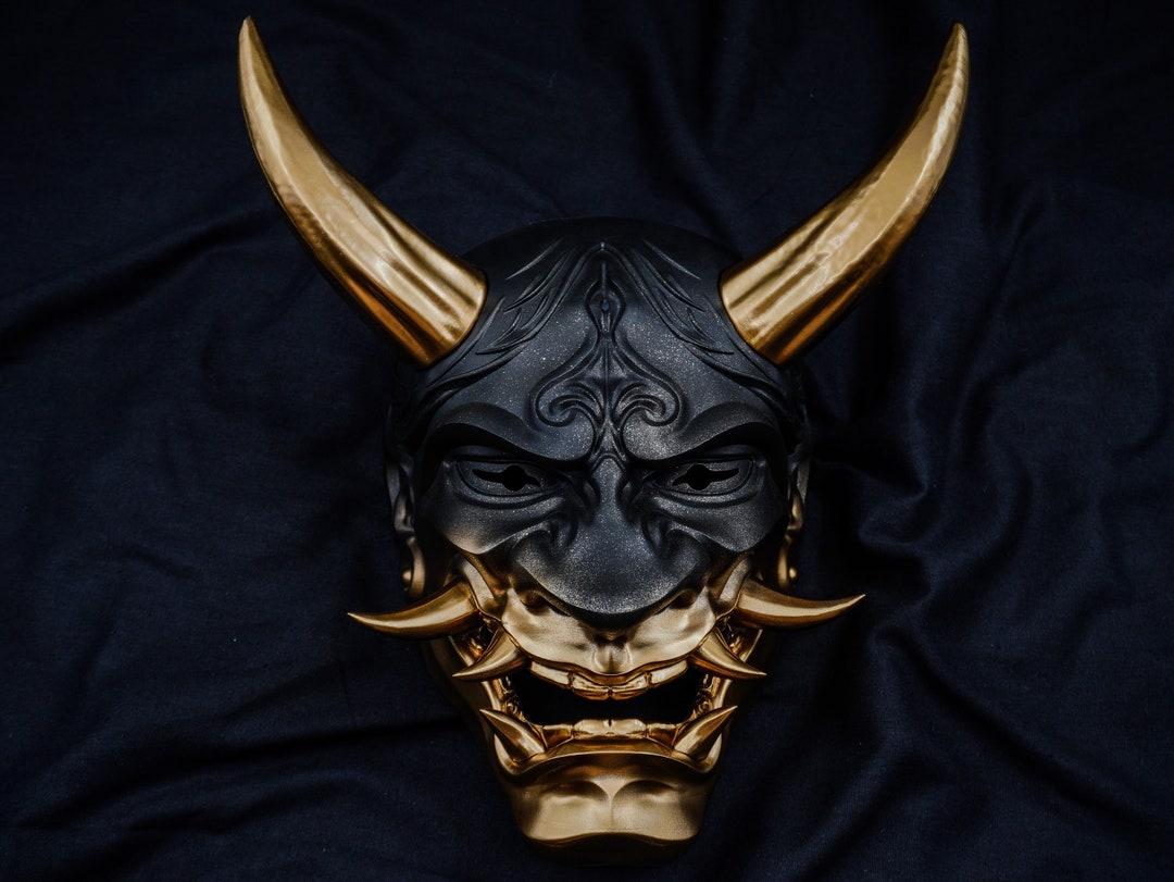 Black Gold Hannya Mask, Japanese Warior Mask, Hand Made, Gift for Him ...