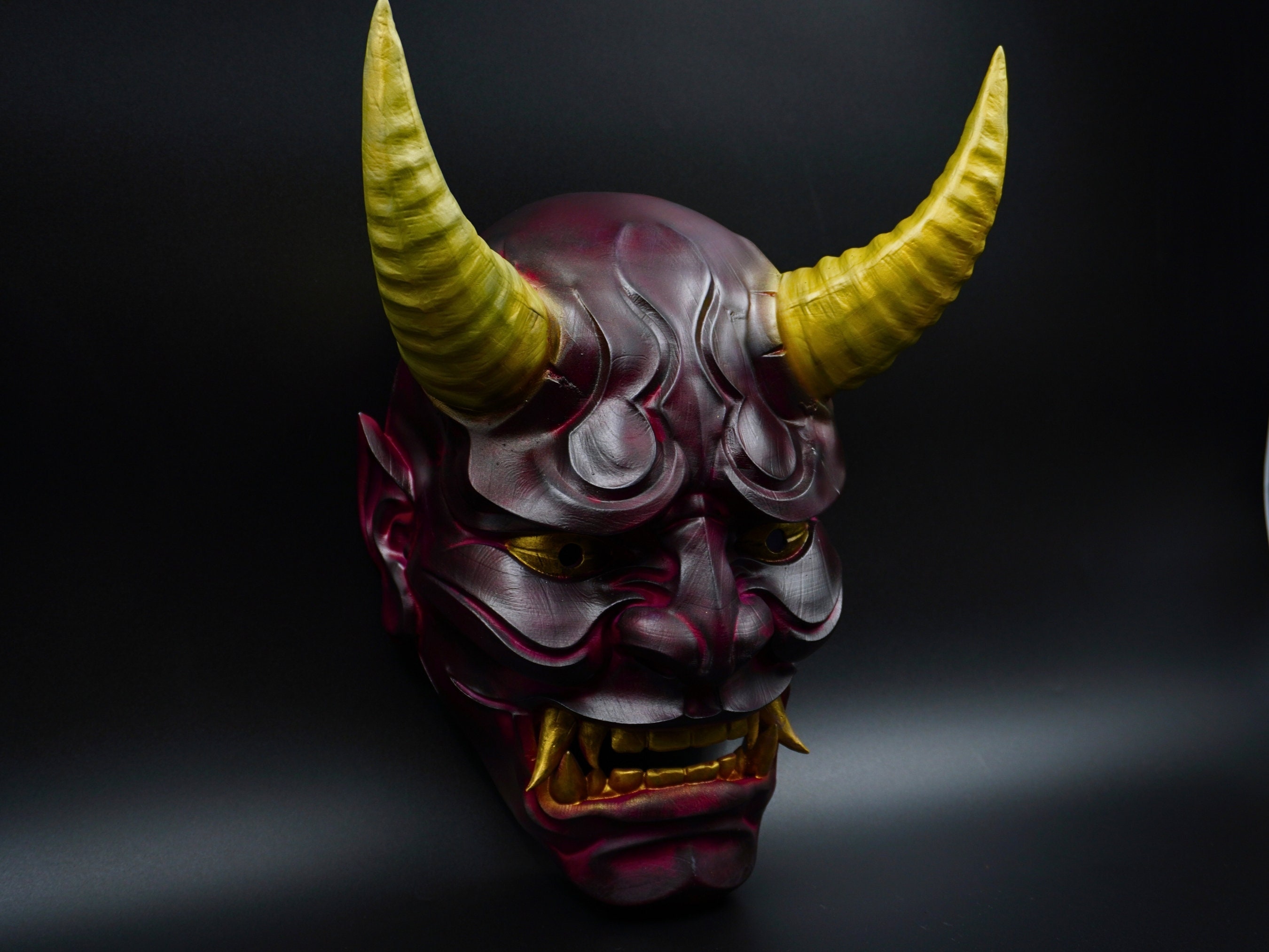 Red Gold Hannya Mask, Japanese Mask, Hand Made, Gift for Him, Oni Mask ...