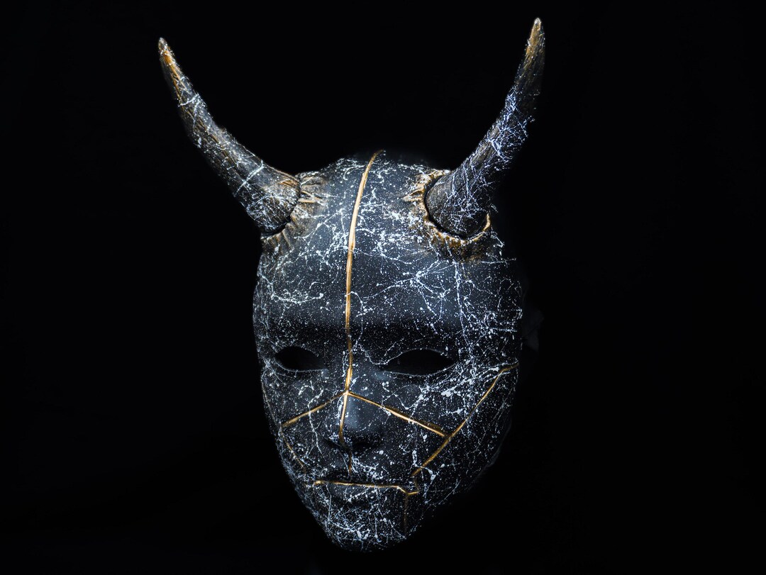 Japanese Geisha Mask, Hand Painted Cyberpunk Mask, Oni Mask, Noh Mask ...